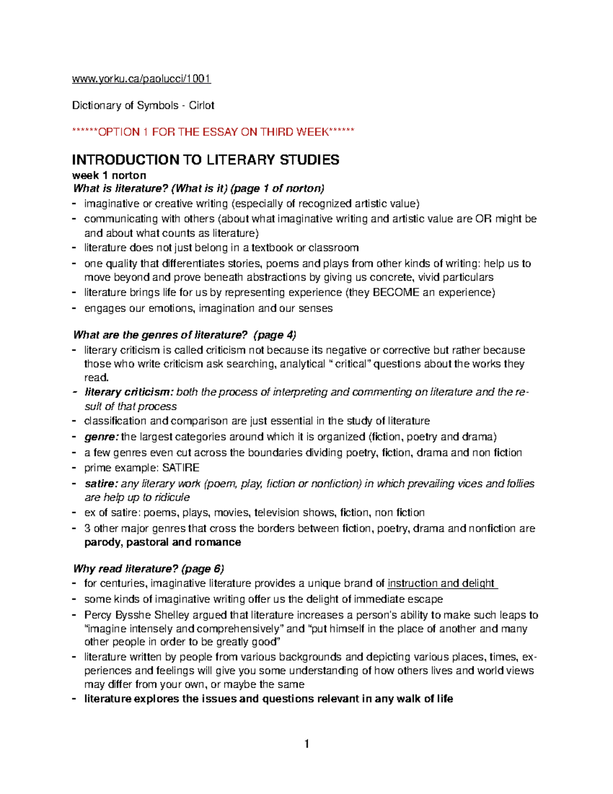 AP EN 1001 - Introduction to Literary Studies - Dictionary of Symbols ...