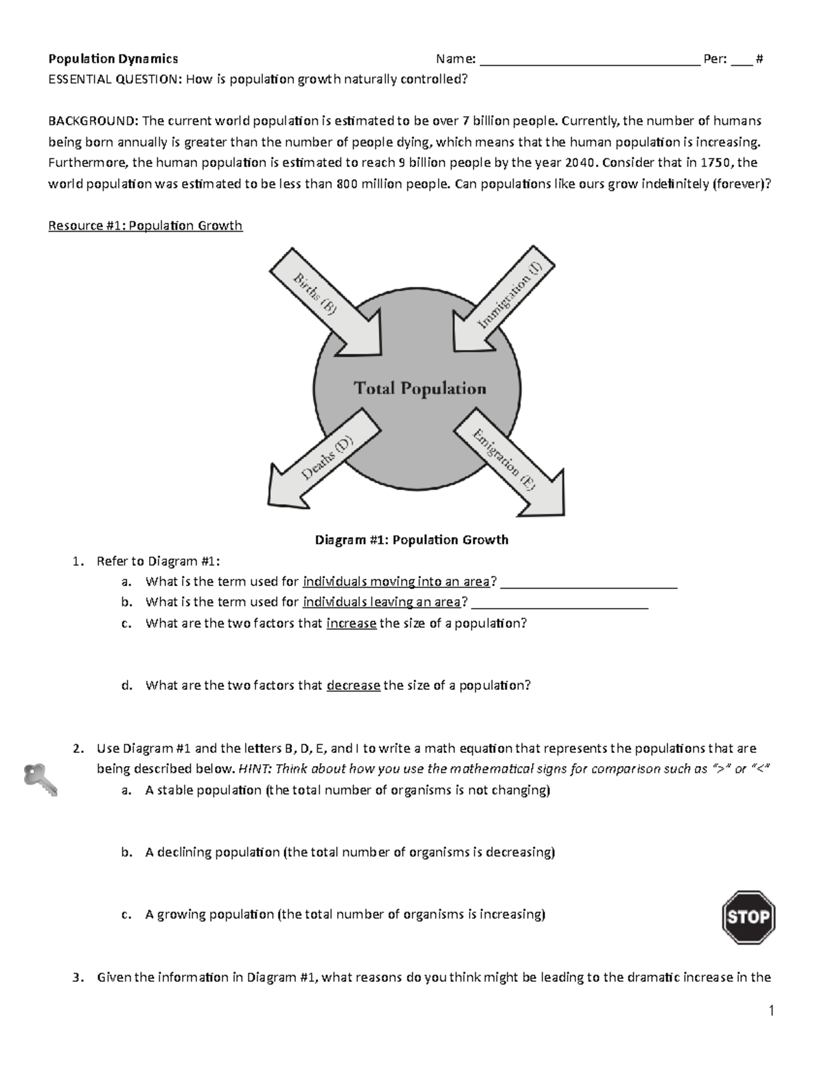 ACT-Population Dynamics Groupwork - Population Dynamics Name