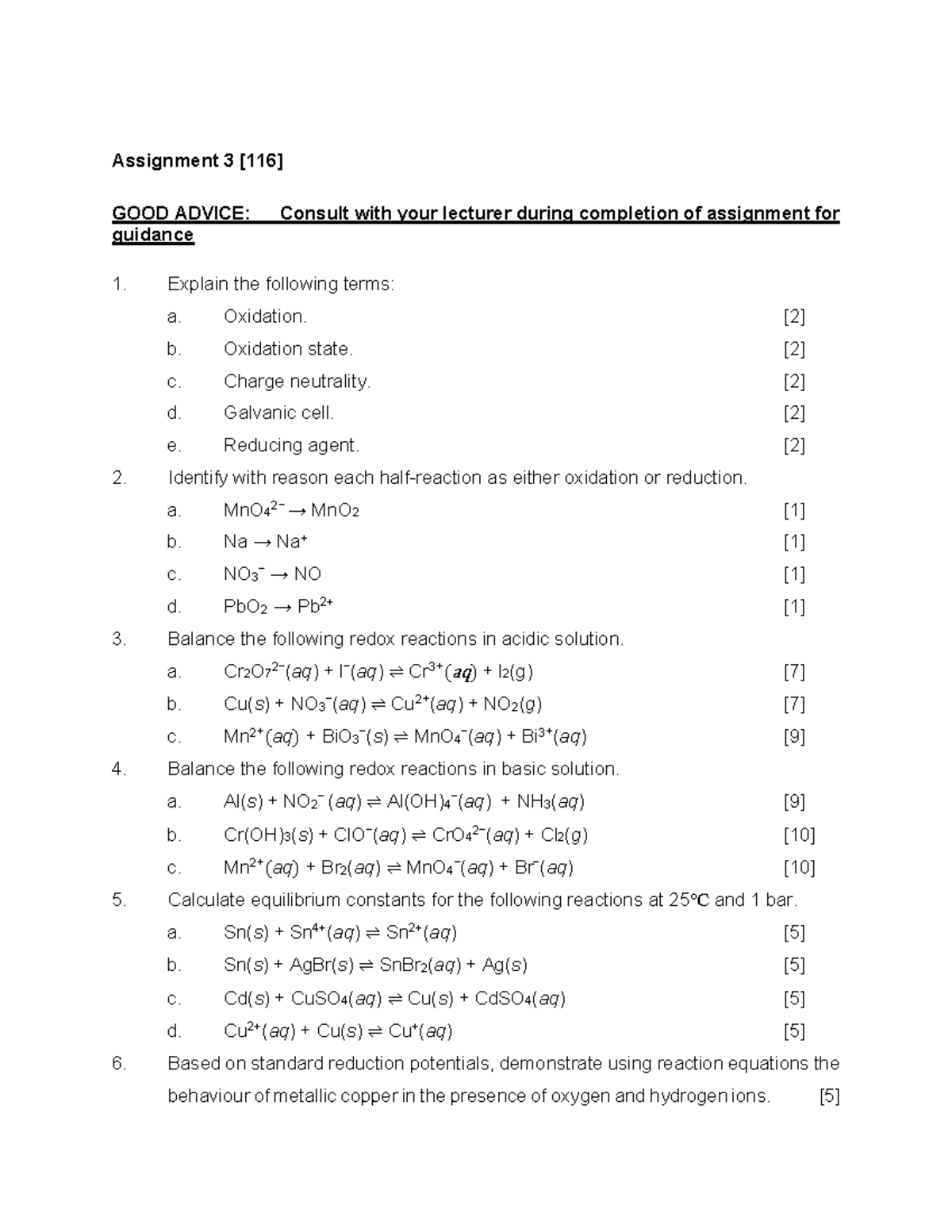 Assignment 3 - Oxidation. [2] b. Oxidation state. [2] c. Charge ...