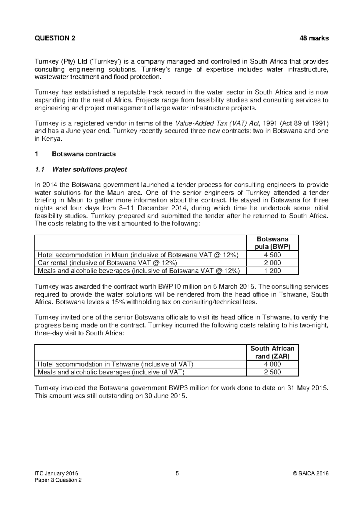 TAX ITC January 2016 Paper 3 Question 2 - ITC January 2016 5 © SAICA ...
