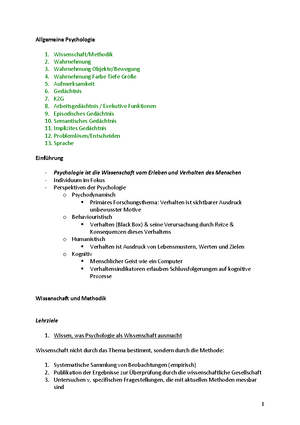 Lernzettel allg. psychologie 1. semester update - Lernzettel allgemeine Psychologie 1. Vorlesung ...