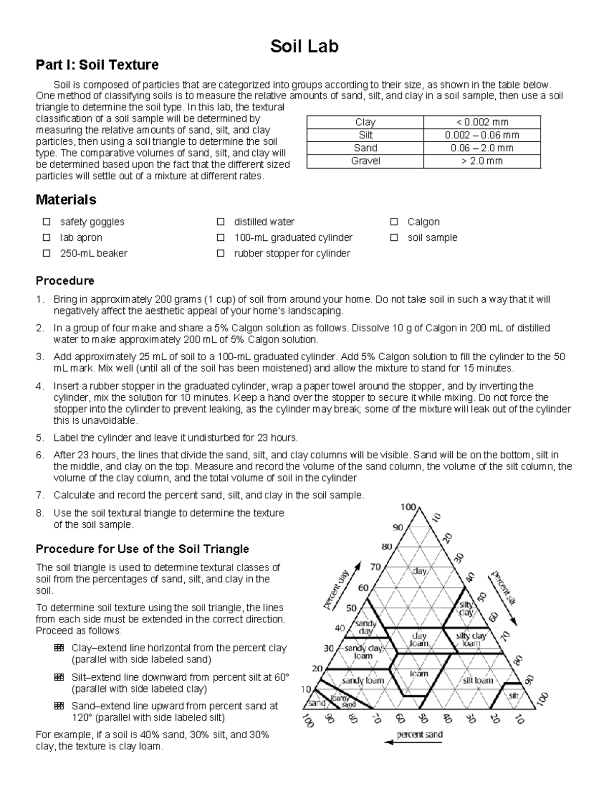 7-8 soil lab - Soil testing labs - Soil Lab Part I: Soil Texture Soil ...