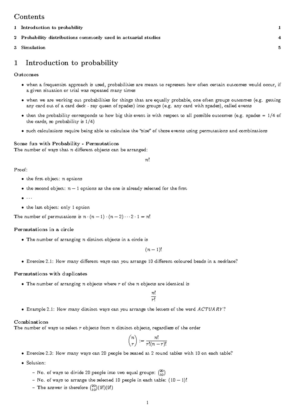 Week 1 Probability - Contents 1 Introduction to probability 1 2 ...