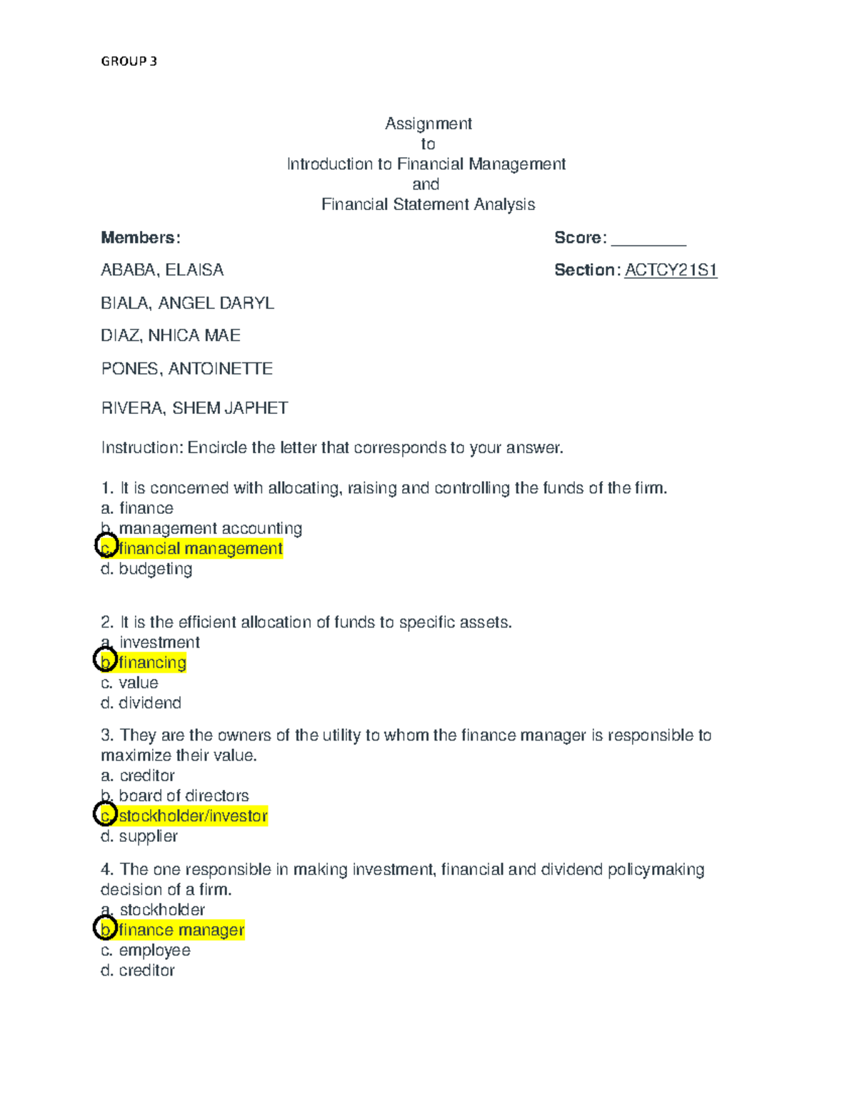 Assignment-Financial Maangement Group 3 - GROUP 3 Assignment to ...