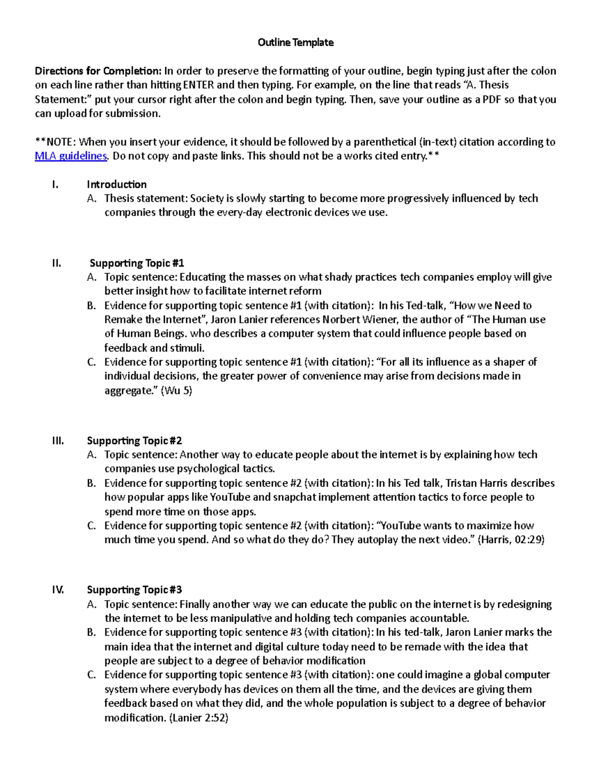 M4A3 Synthesis Essay Planning - Outline Template Directions for ...