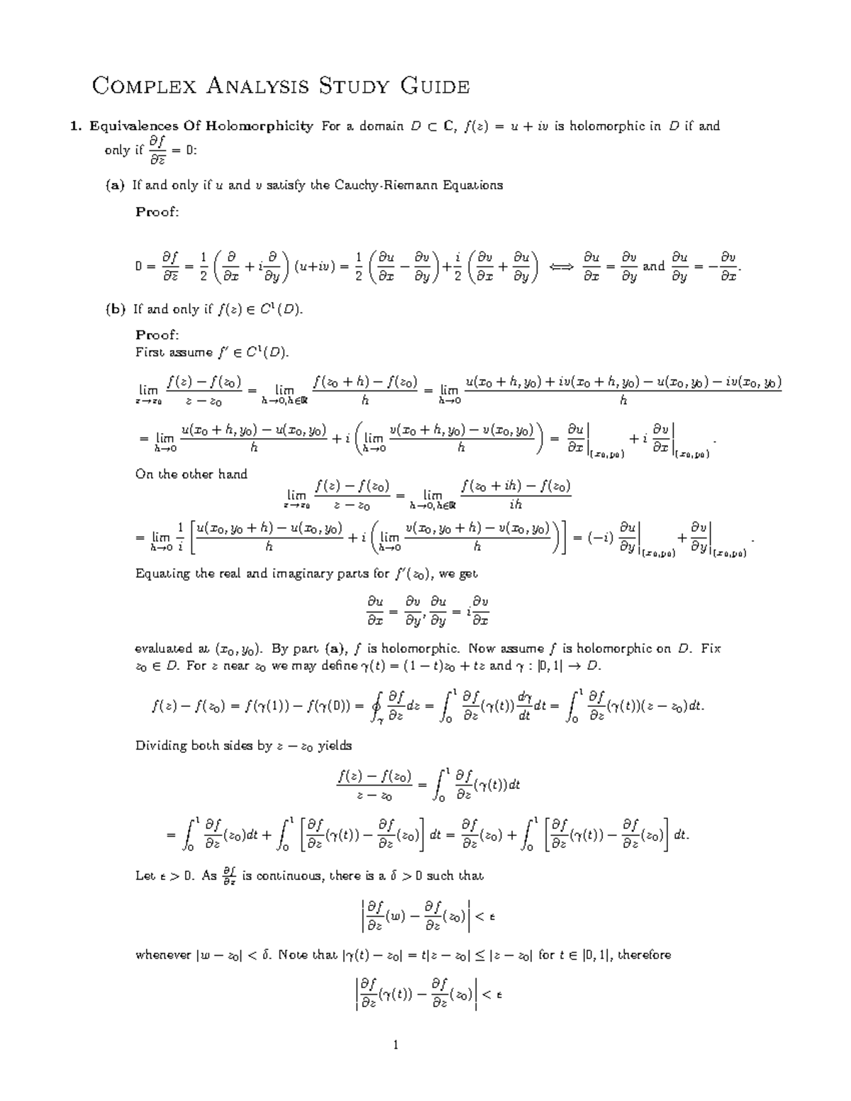 Complex Analysis study guide - Complex Analysis Study Guide ...