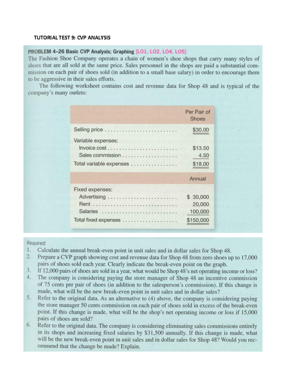 Tutorial test 9 Question - TUTORIAL TEST 9: CVP ANALYSIS PROBLEM Basic ...