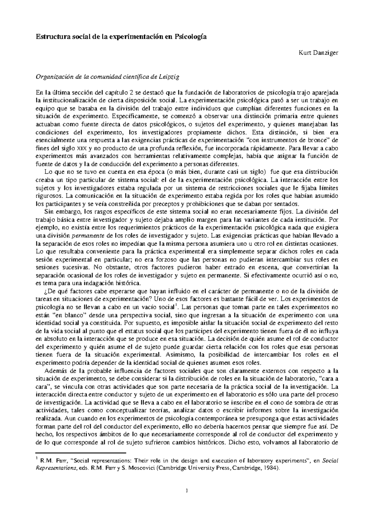 Danziger Estructura Social Experimento - Estructura social de la experimentación en Psicología ...