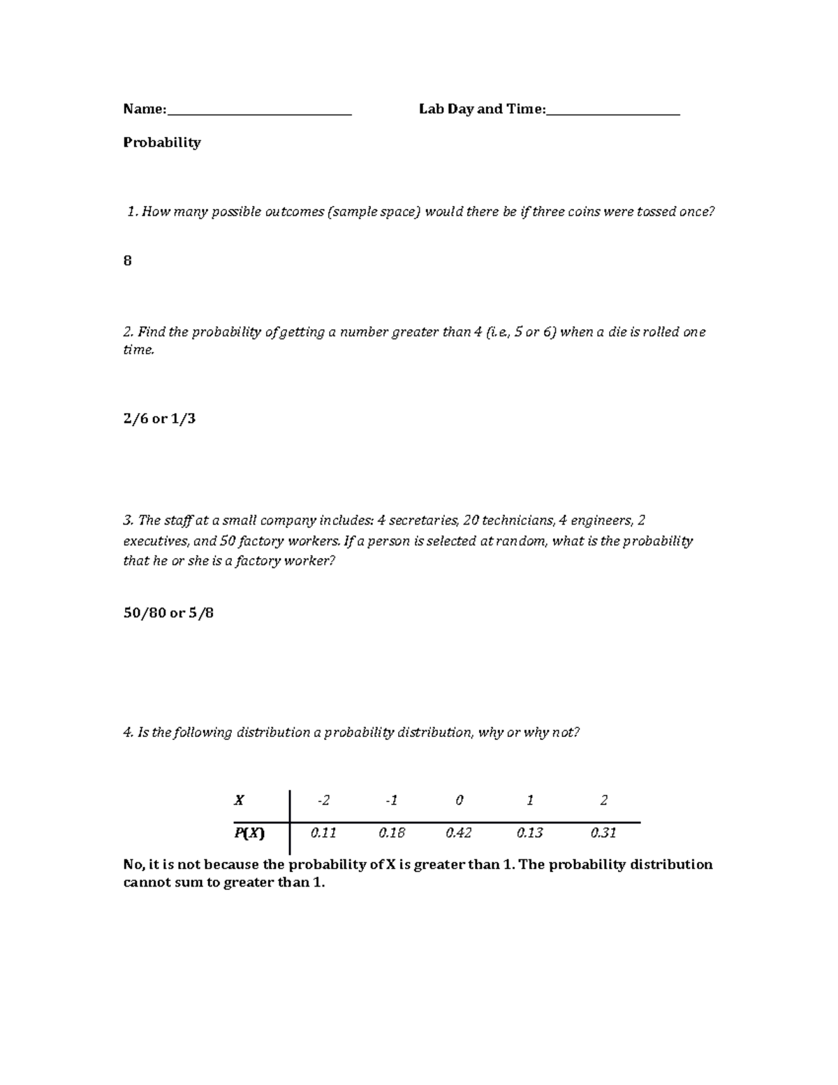 Prob zscore Assignment 4 lab answers - Name:_________________________________ Lab Day and - Studocu