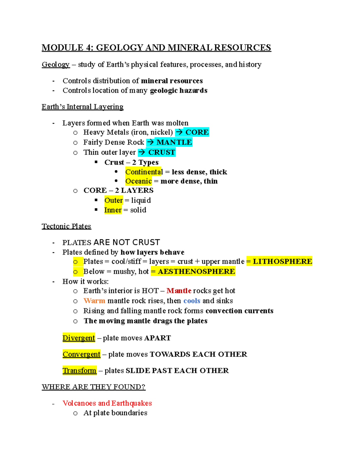 Environmental Science Study Guide MOD. 4-6 - MODULE 4: GEOLOGY AND ...