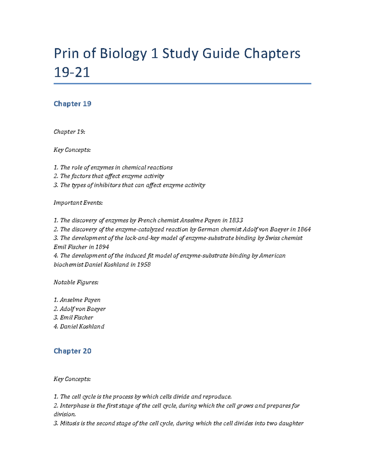Prin of Biology 1 Study Guide Chapters 19-21 - Prin of Biology 1 Study ...