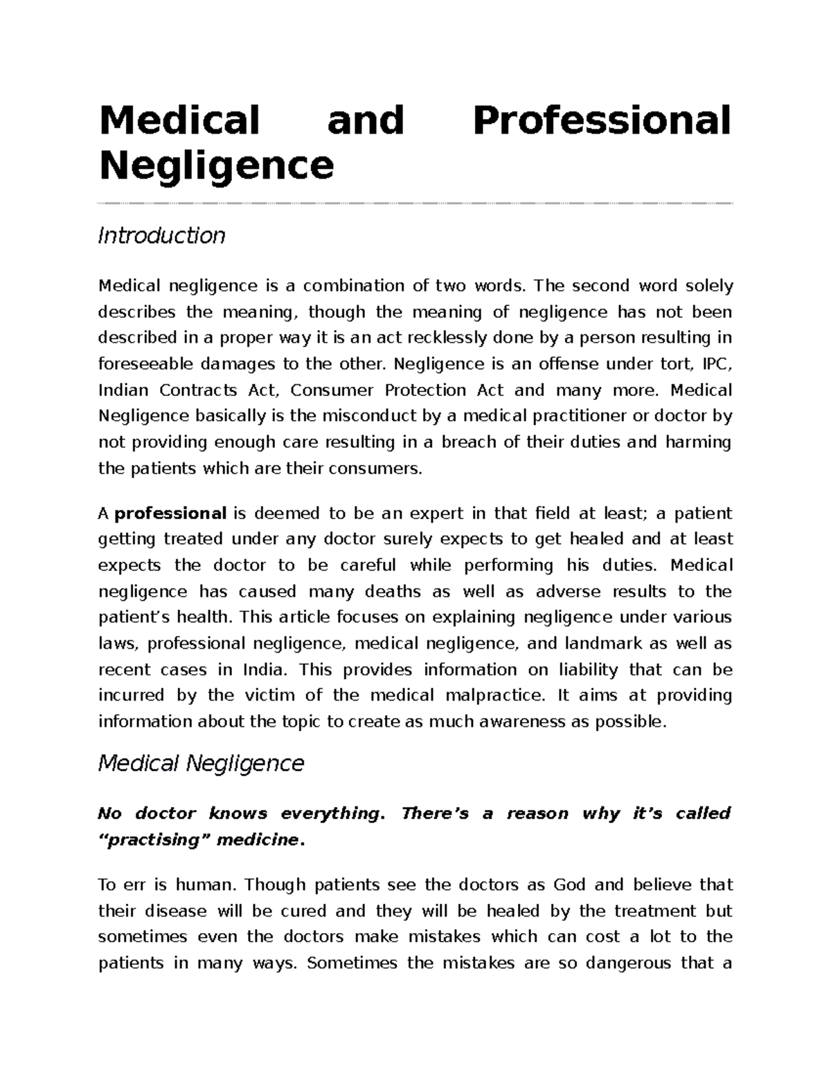 CH-11 Medical and Professional Negligence - Medical and Professional ...