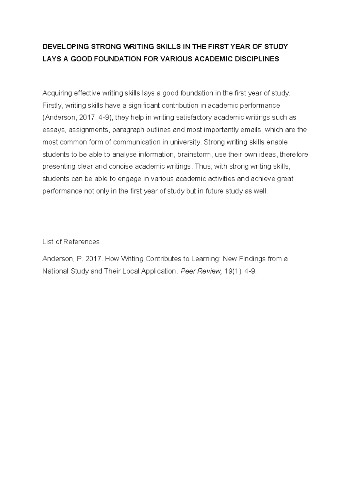 paragraph draft - DEVELOPING STRONG WRITING SKILLS IN THE FIRST YEAR OF ...