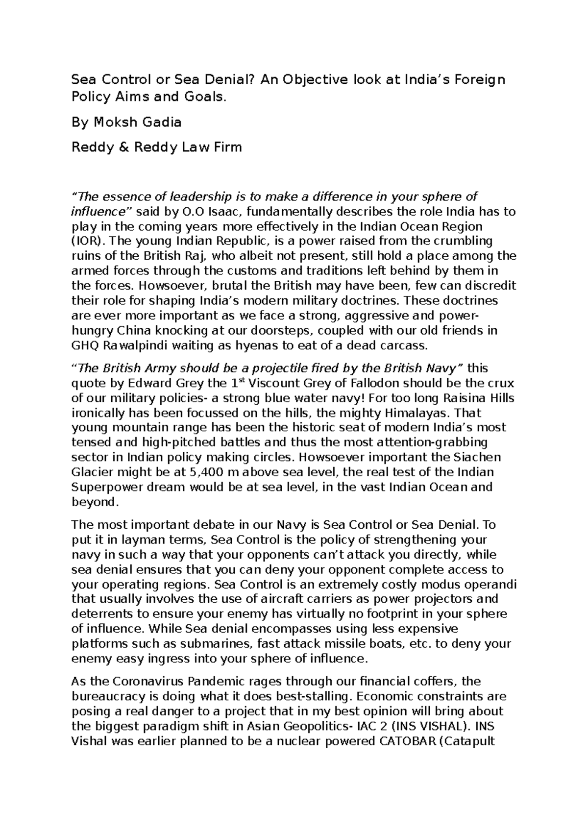 IDN TAKE - nice - Sea Control or Sea Denial? An Objective look at India ...