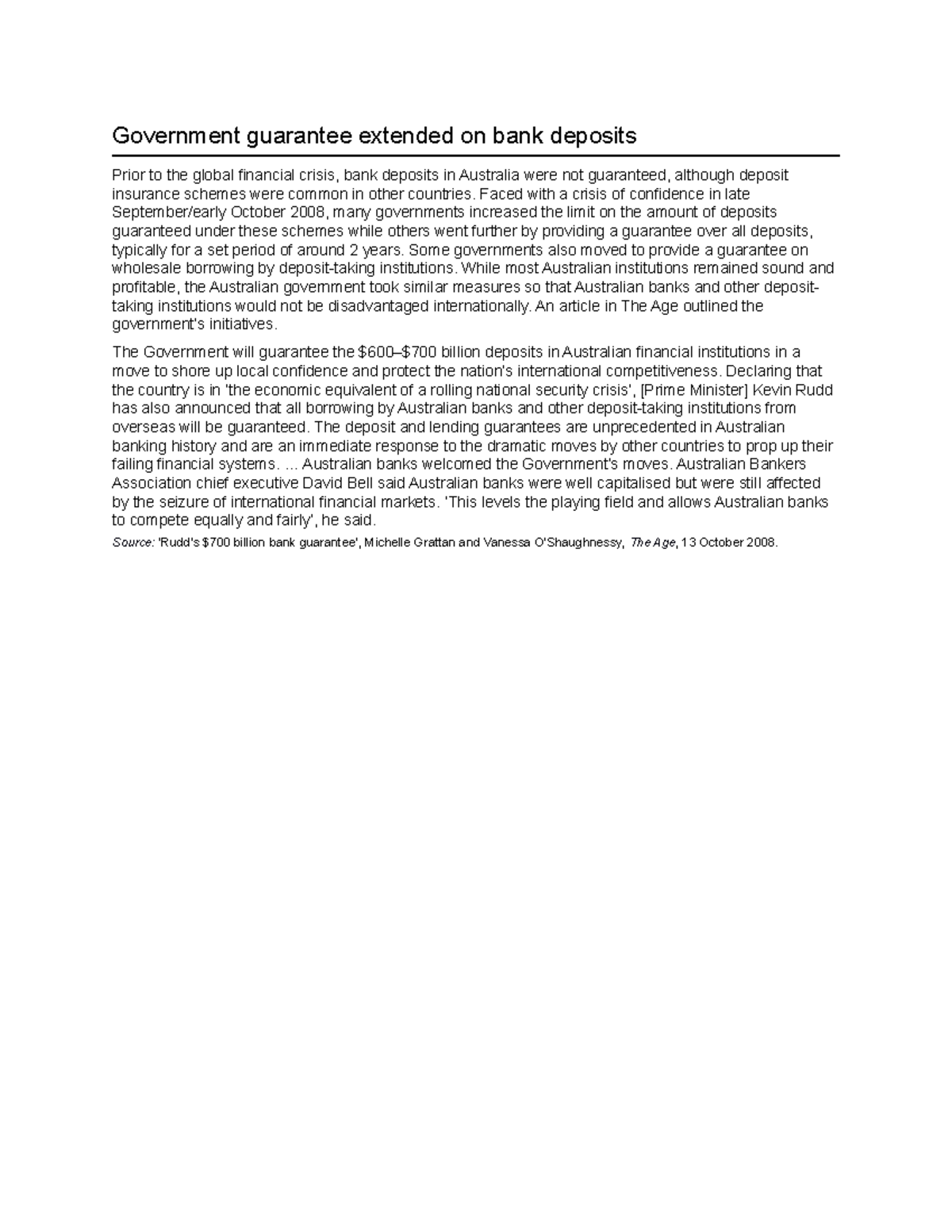 Case study Ch 8 Government guarantee extended on bank deposits ...