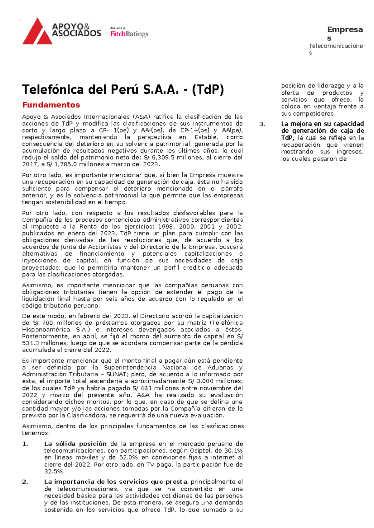 Telefonica PERU SAA Y Apoyo Asociados 2023 Word - Asociados a ...