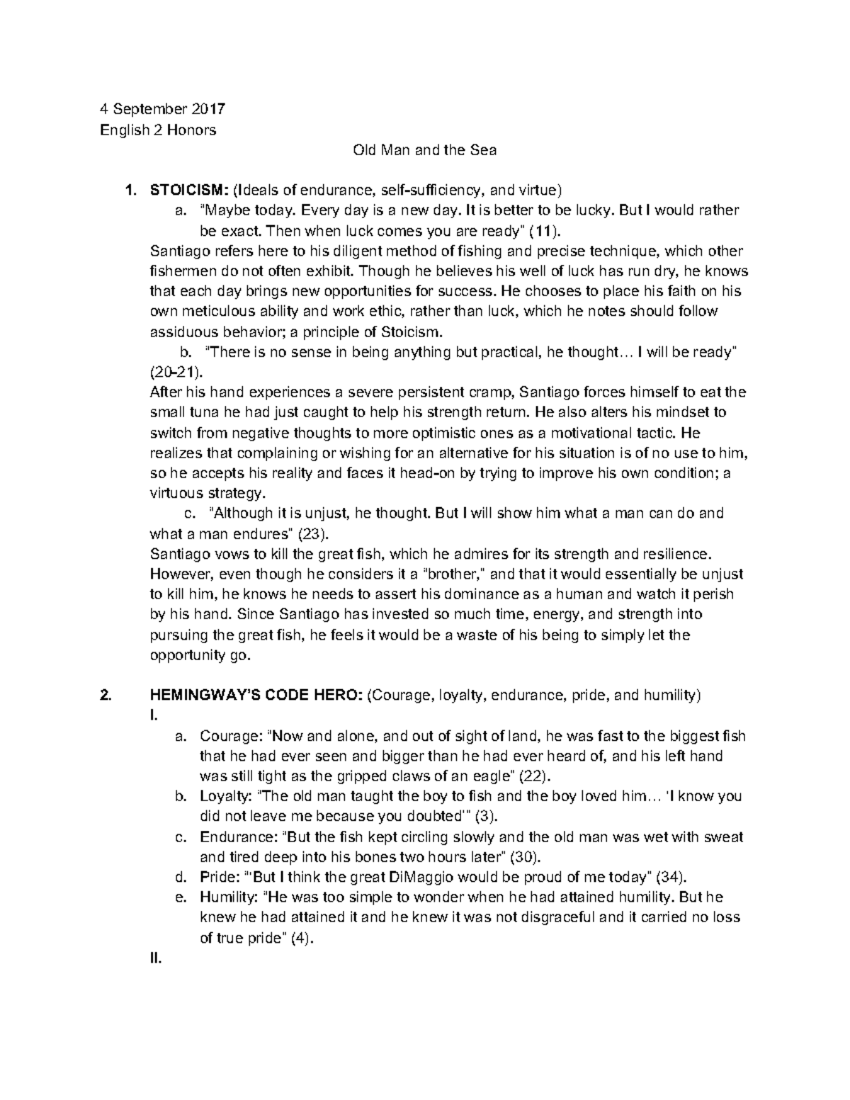 Old Man And The Sea Assignment - 4 September 2017 English 2 Honors Old ...
