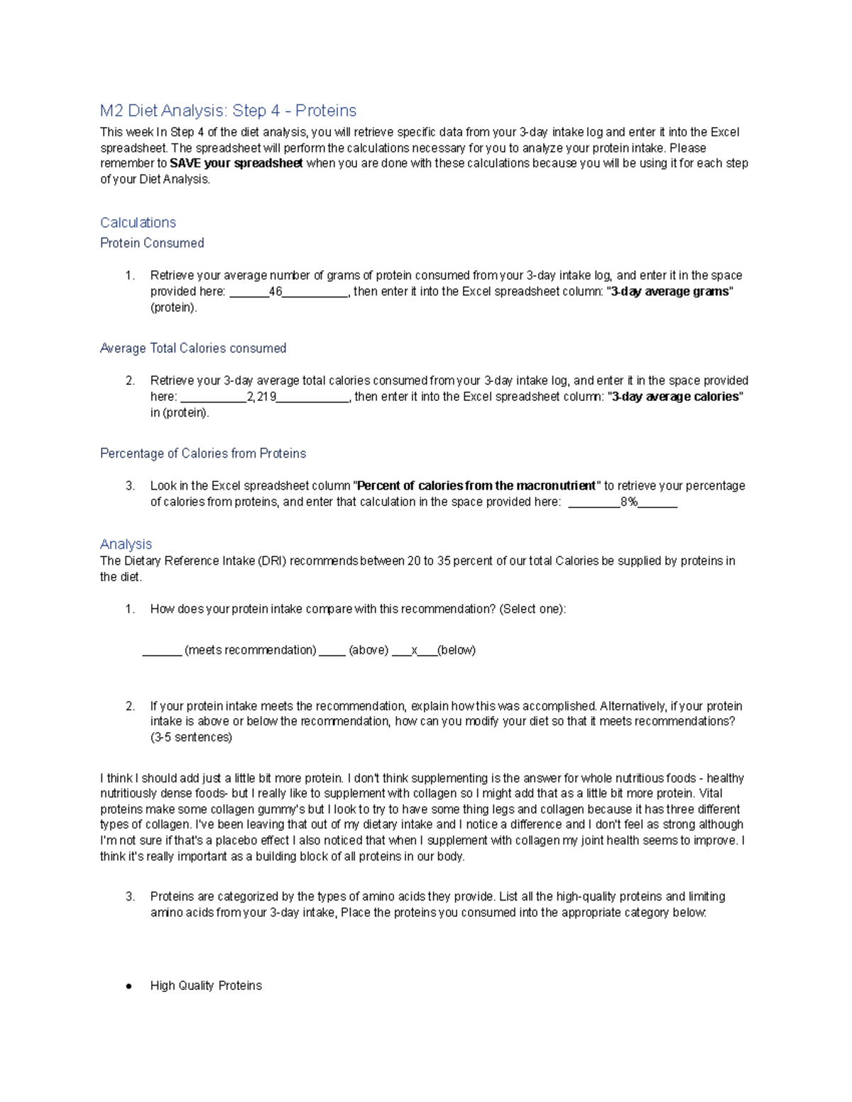 ️ PDF M2 Diet Analysis Step 4 - Proteins - M2 Diet Analysis: Step 4 ...