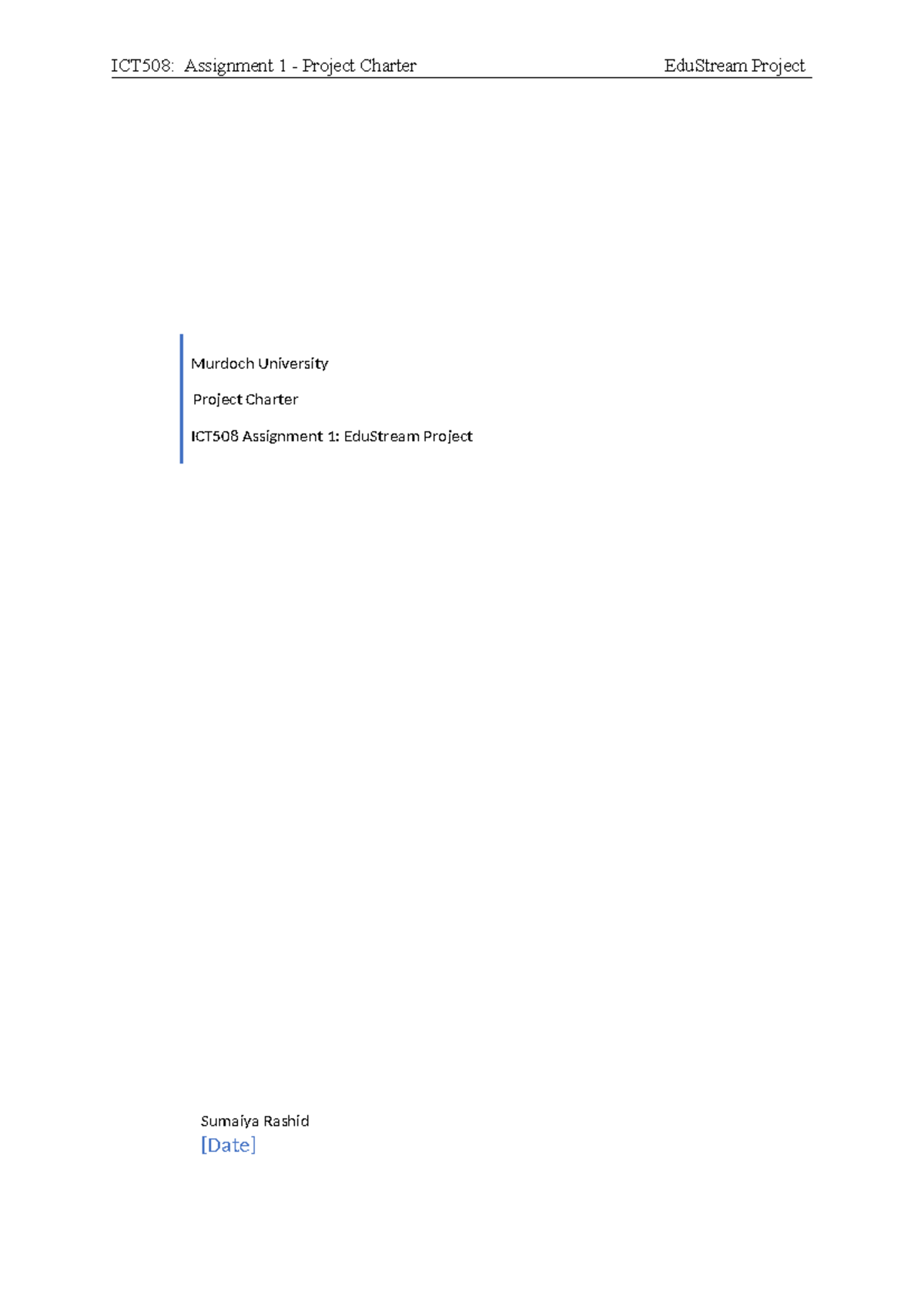 Assignment 1 Pc Template Murdoch University Project Charter Ict508 Assignment 1 Edustream