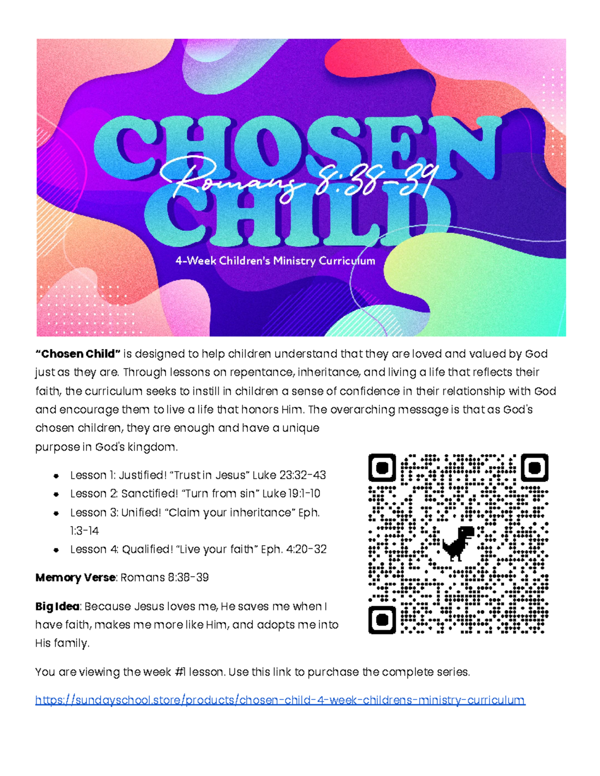 Week 1 Chosen Child - “Chosen Child” is designed to help children ...
