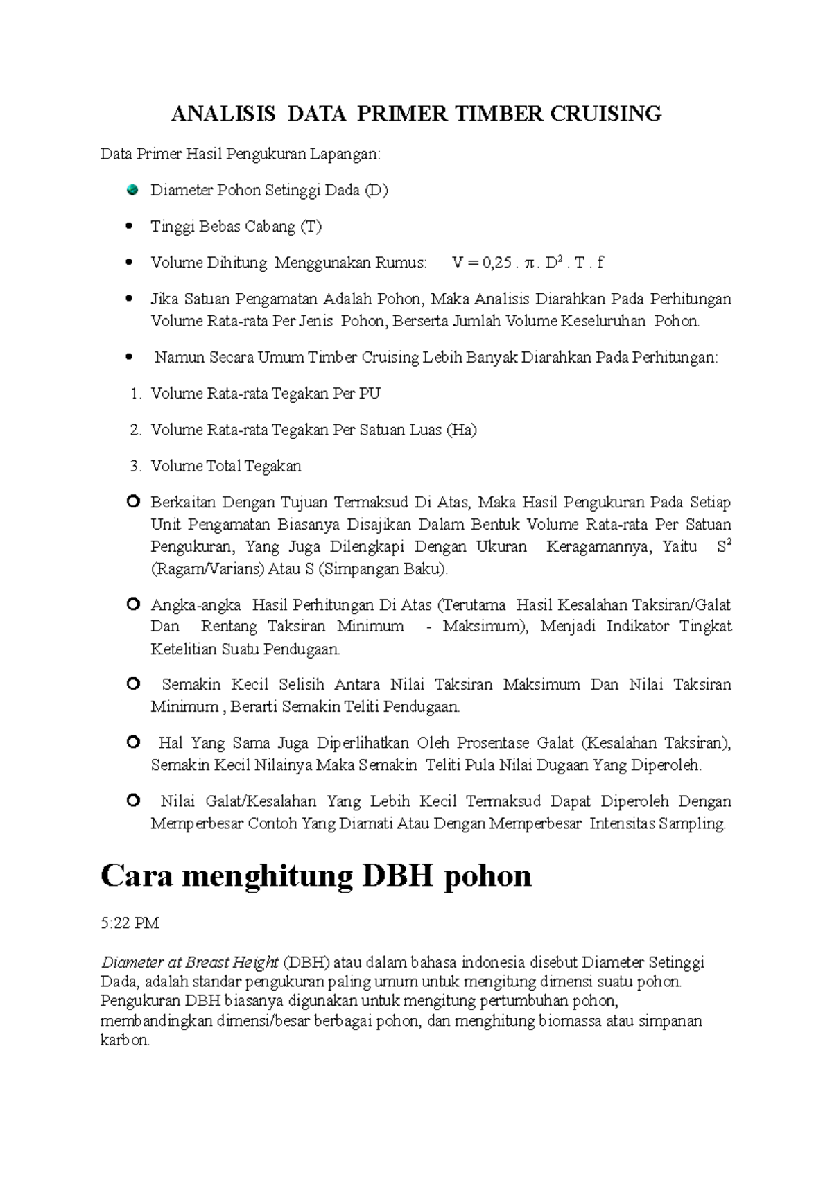 Analisis DATA Primer Timber Cruising - ANALISIS DATA PRIMER TIMBER ...