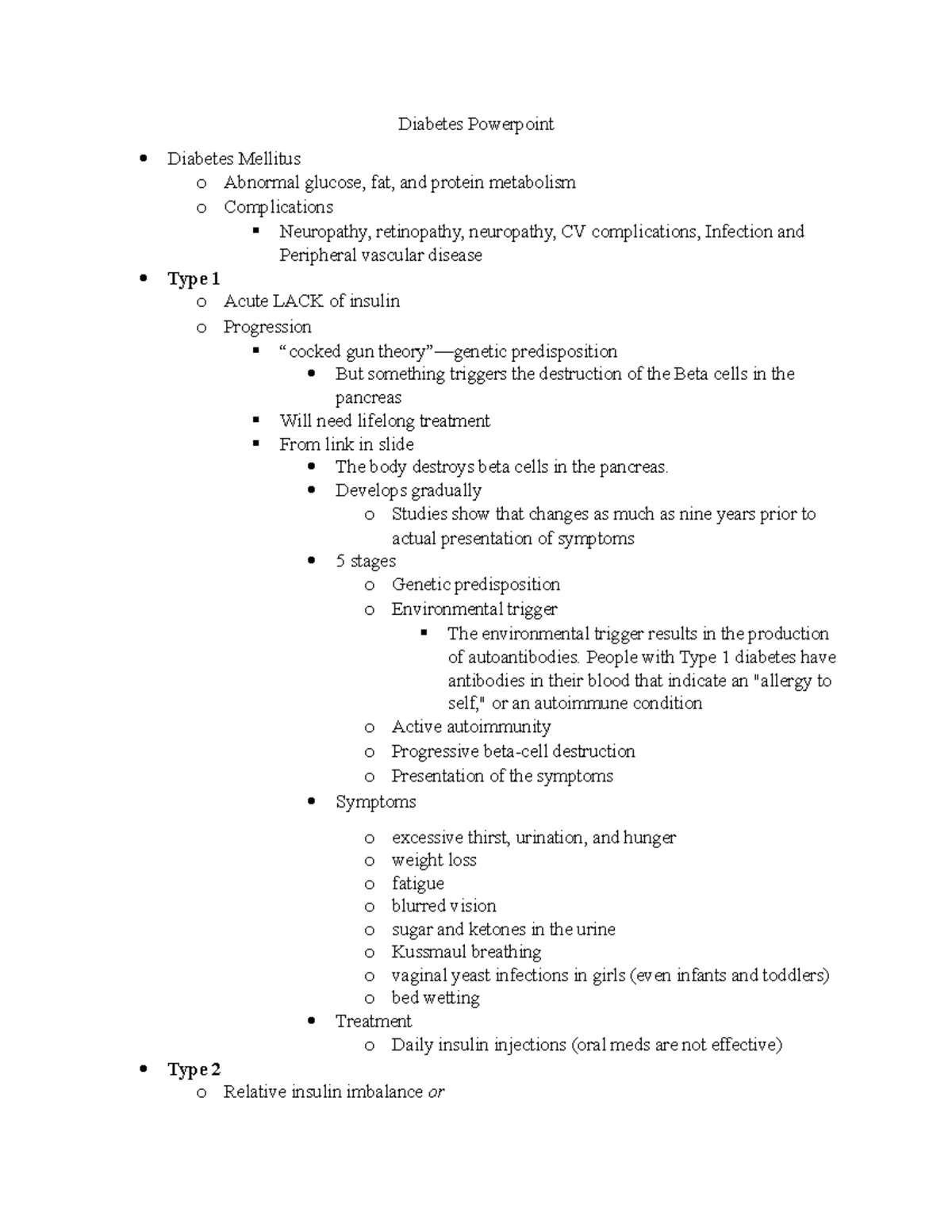 Diabetes Study Guide - Diabetes Powerpoint Diabetes Mellitus o Abnormal ...