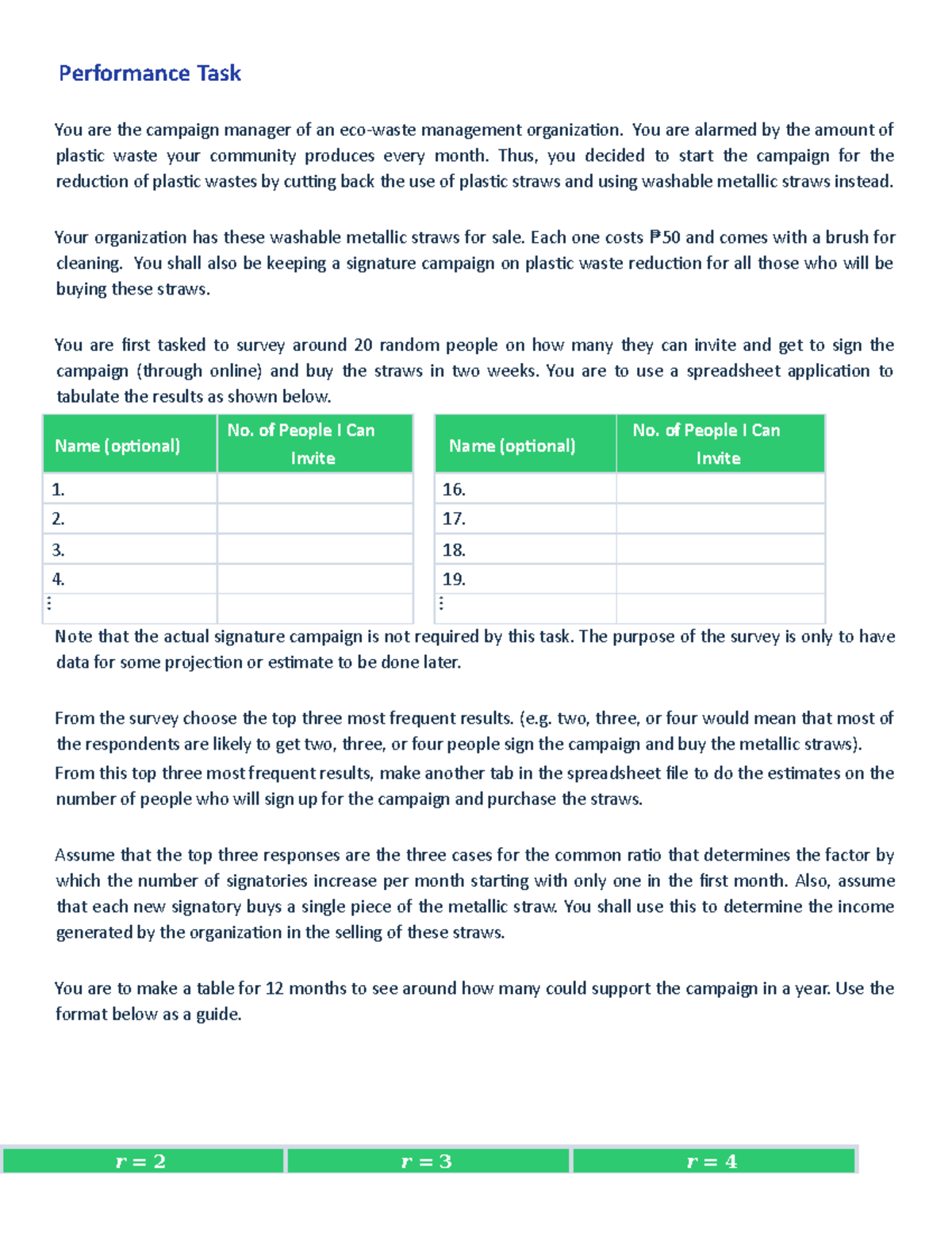 Performance Task Q1 Math 10 - Performance Task You are the campaign ...