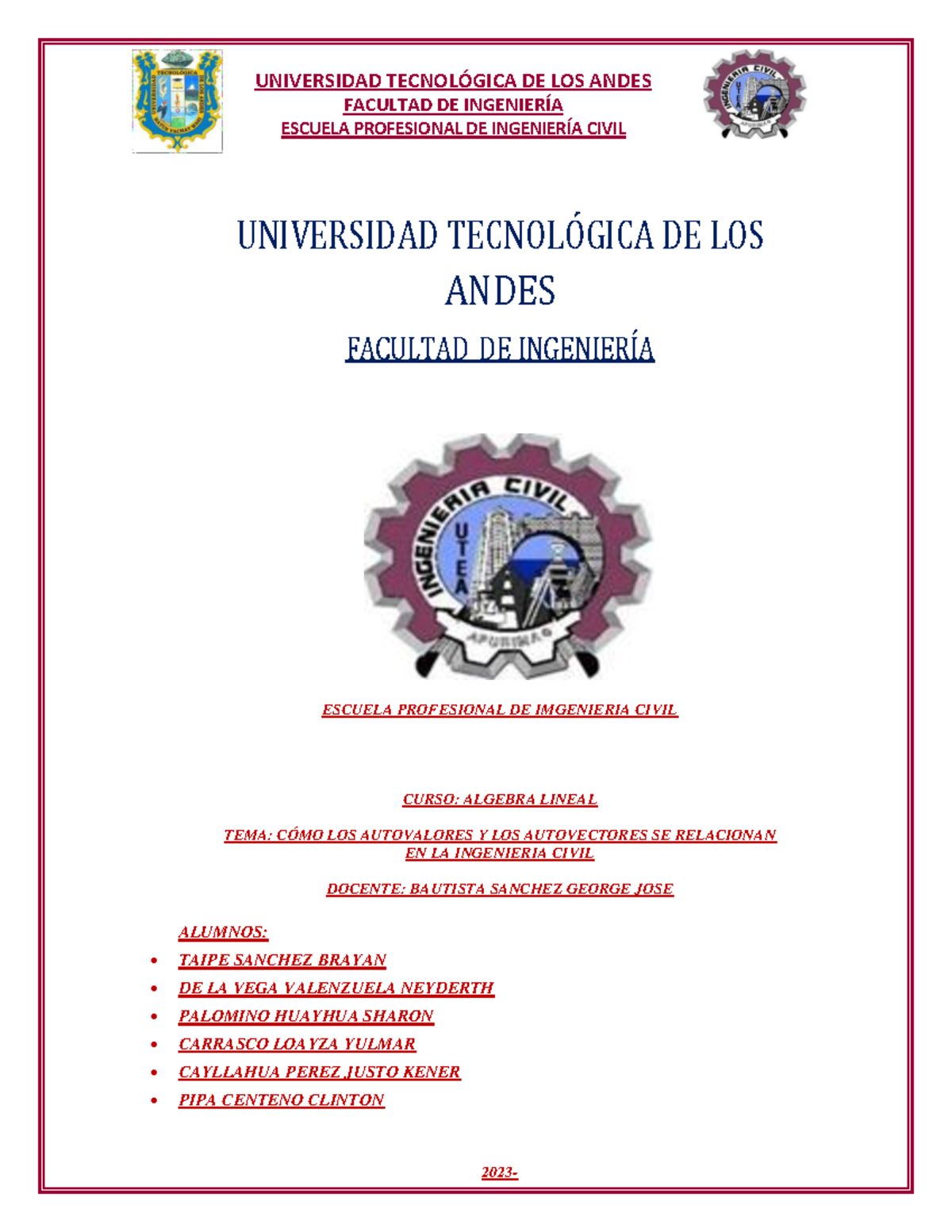 Monografia de algebra linial Final - UNIVERSIDAD TECNOL”GICA DE LOS ...