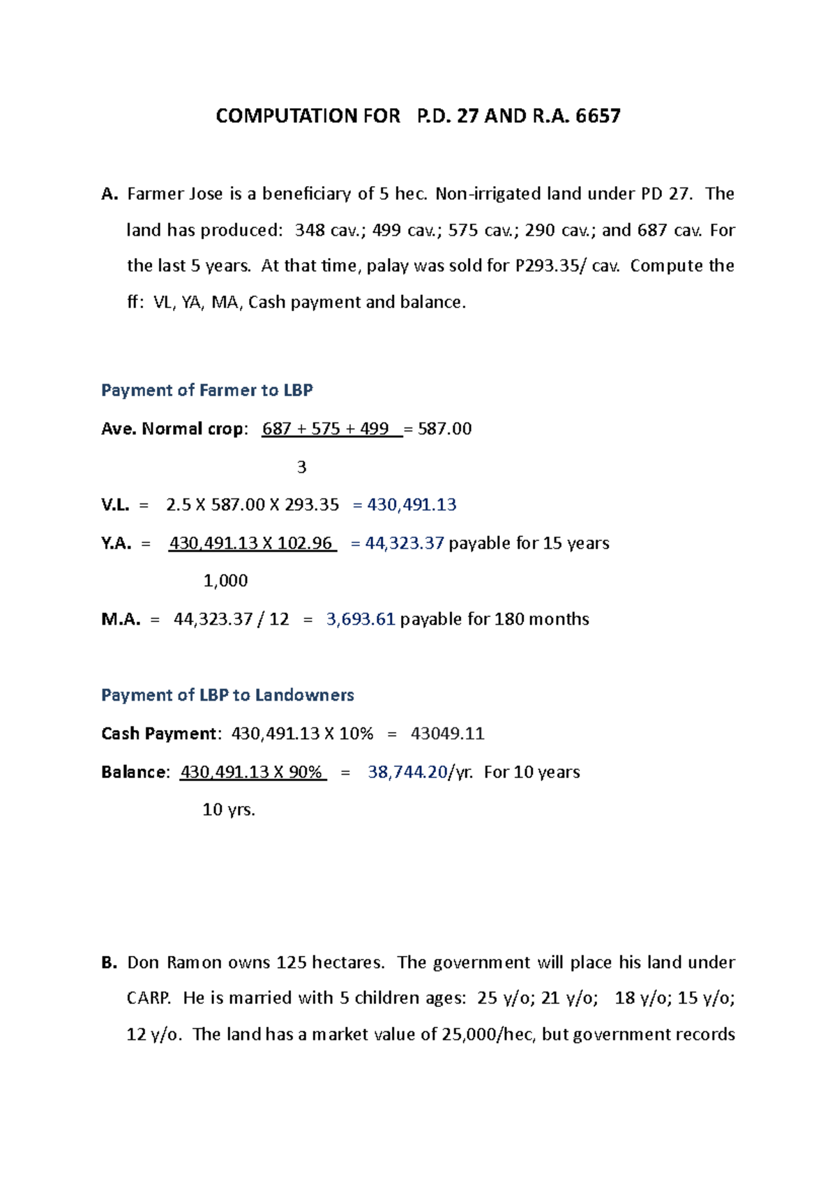 Computation FOR P.D. 27 AND R.A. 6657 - COMPUTATION FOR P. 27 AND R ...