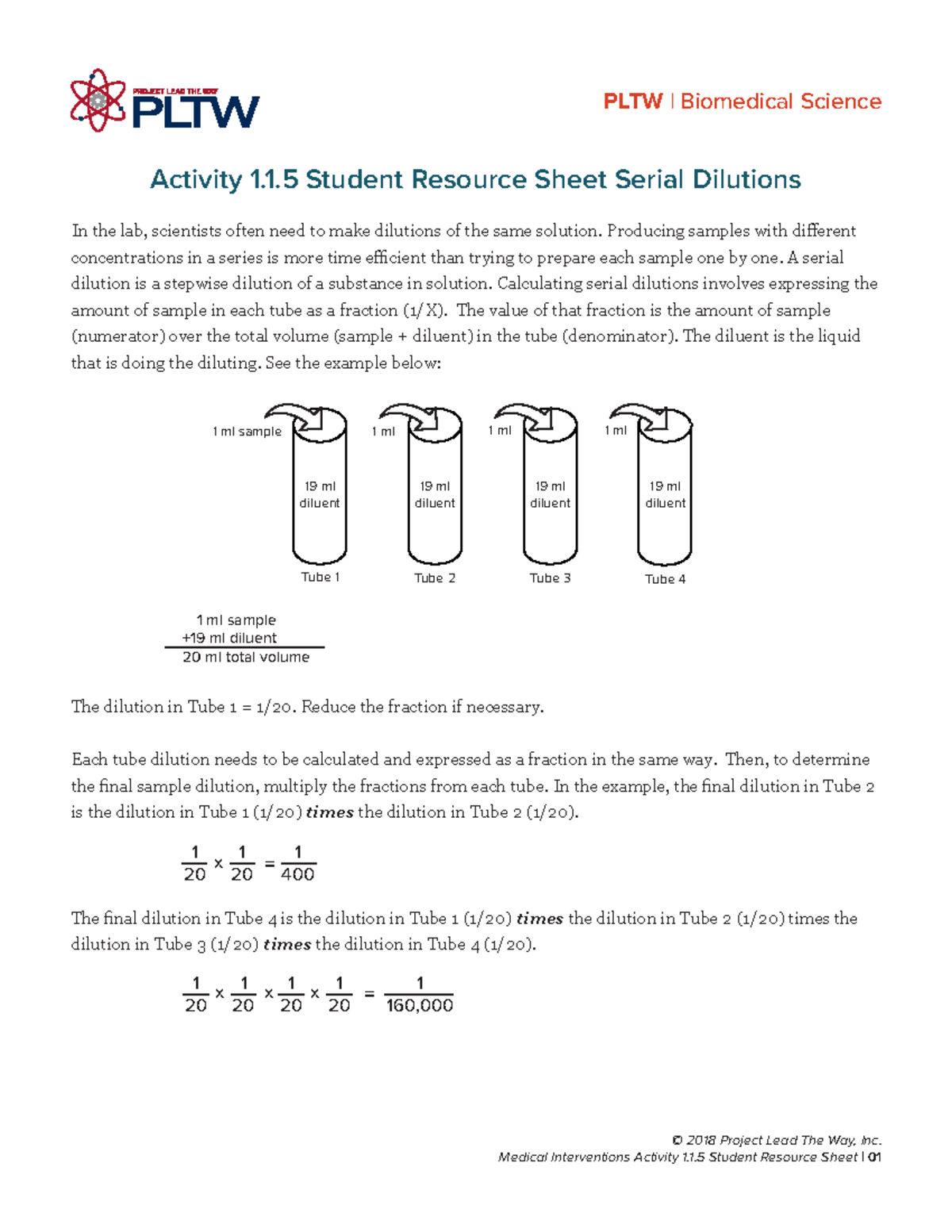 Serial Dilutions - Practice materials for AP chem - PLTW | Biomedical ...