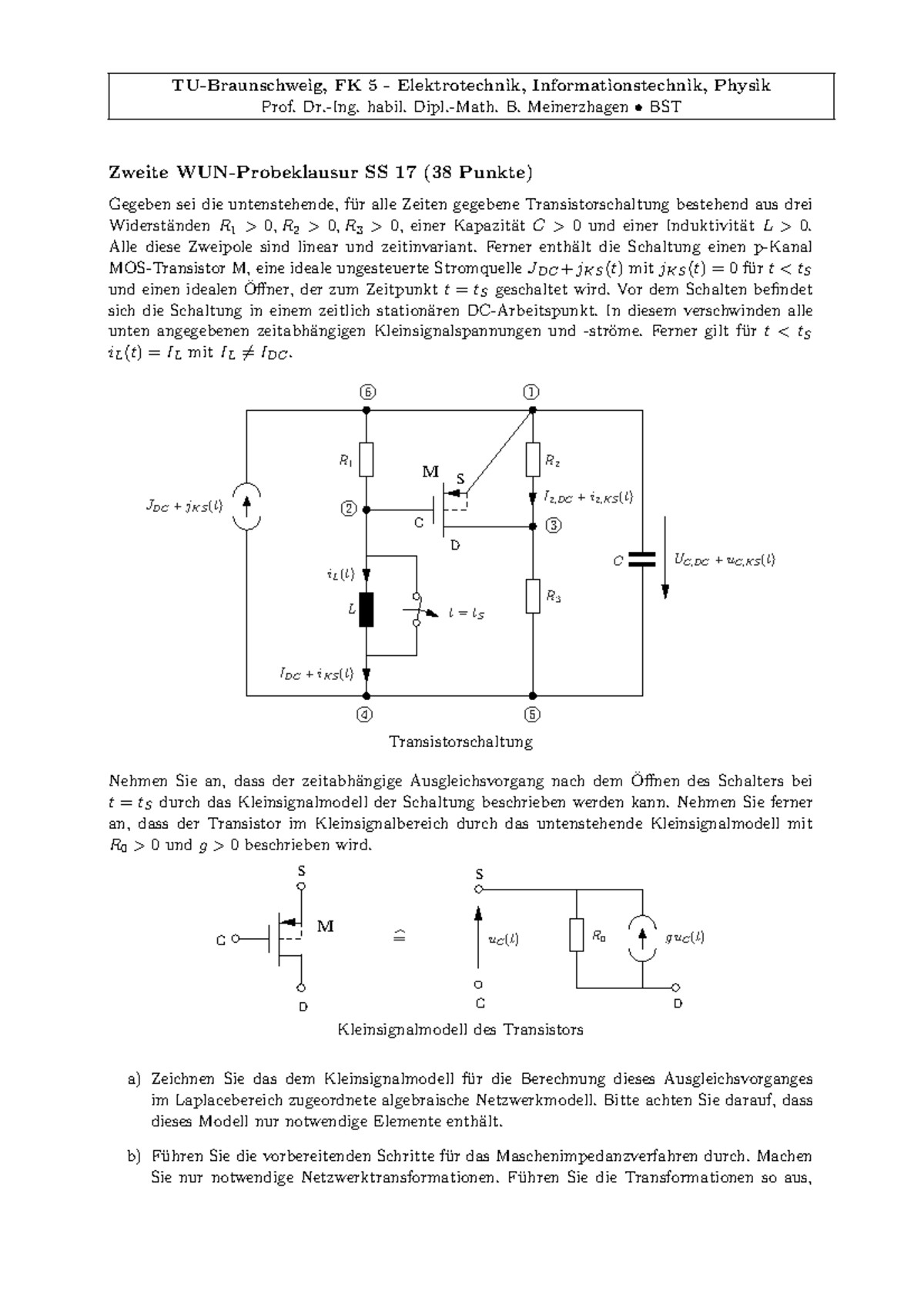 Probeklausur Sommersemester 2017, Fragen - TU-Braunschweig, FK 5 - Elektrotechnik, - Studocu