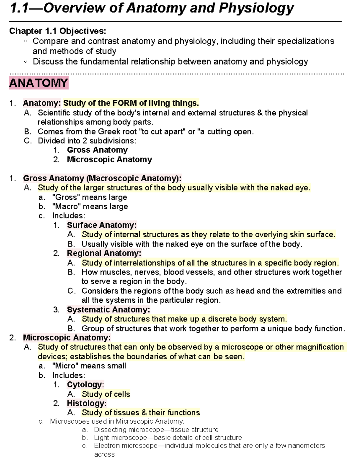 Chapter 1 Anatomy and Physiology Open Stax - 1—Overview of Anatomy and ...