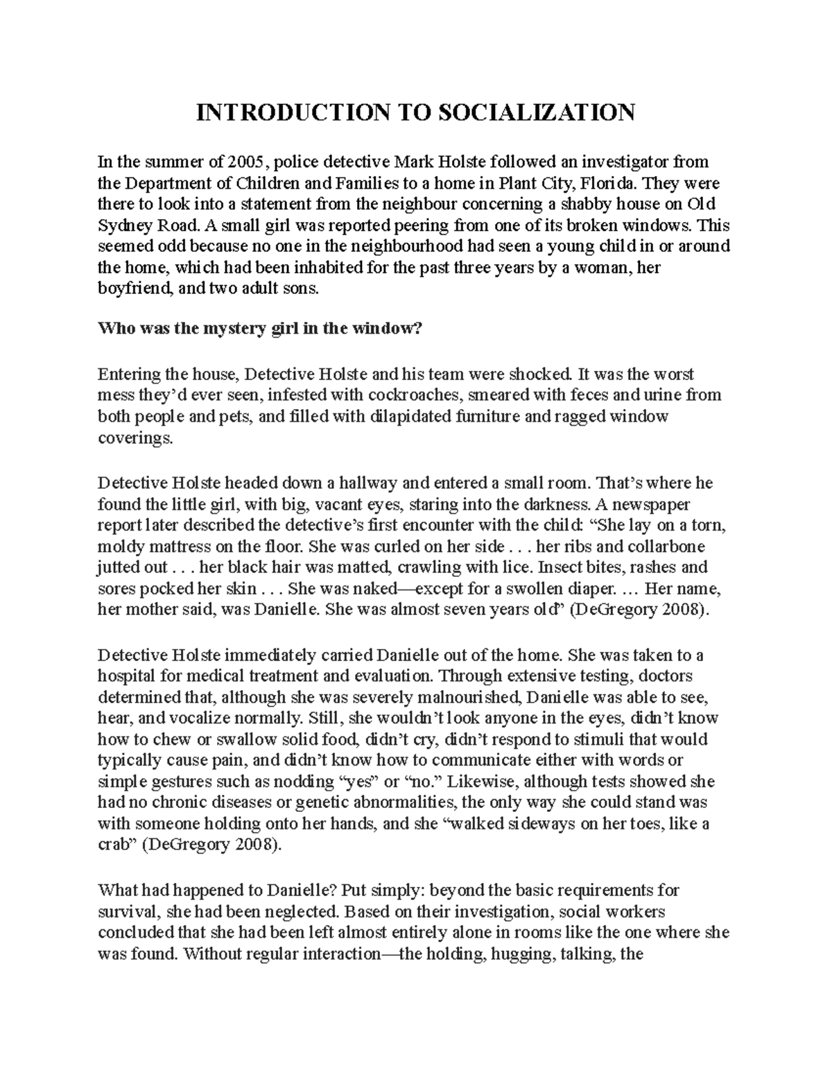 Introduction TO Socialization - Danielle - INTRODUCTION TO ...