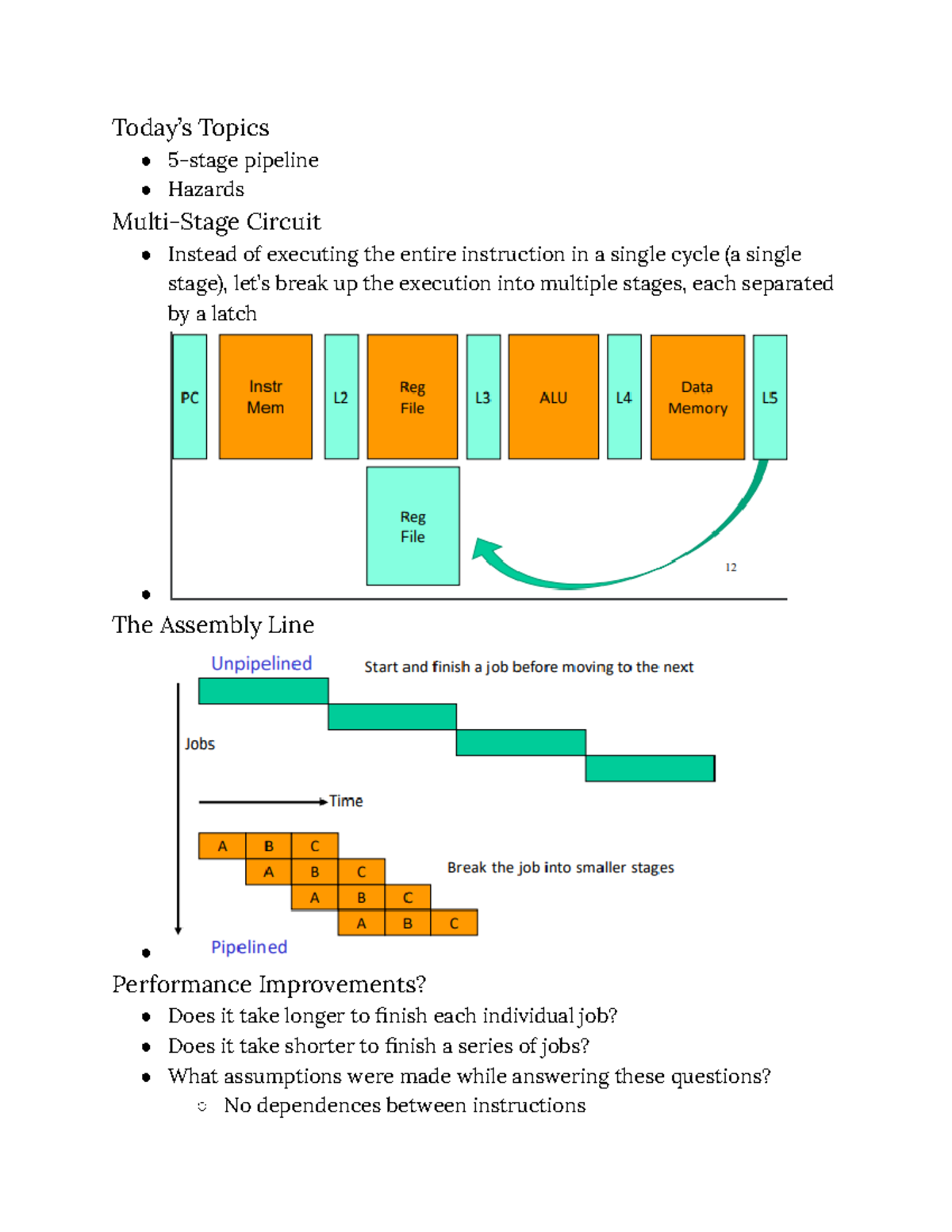 CS ECE 3810 Lecture Notes Class 17 - Today’s Topics 5-stage pipeline ...