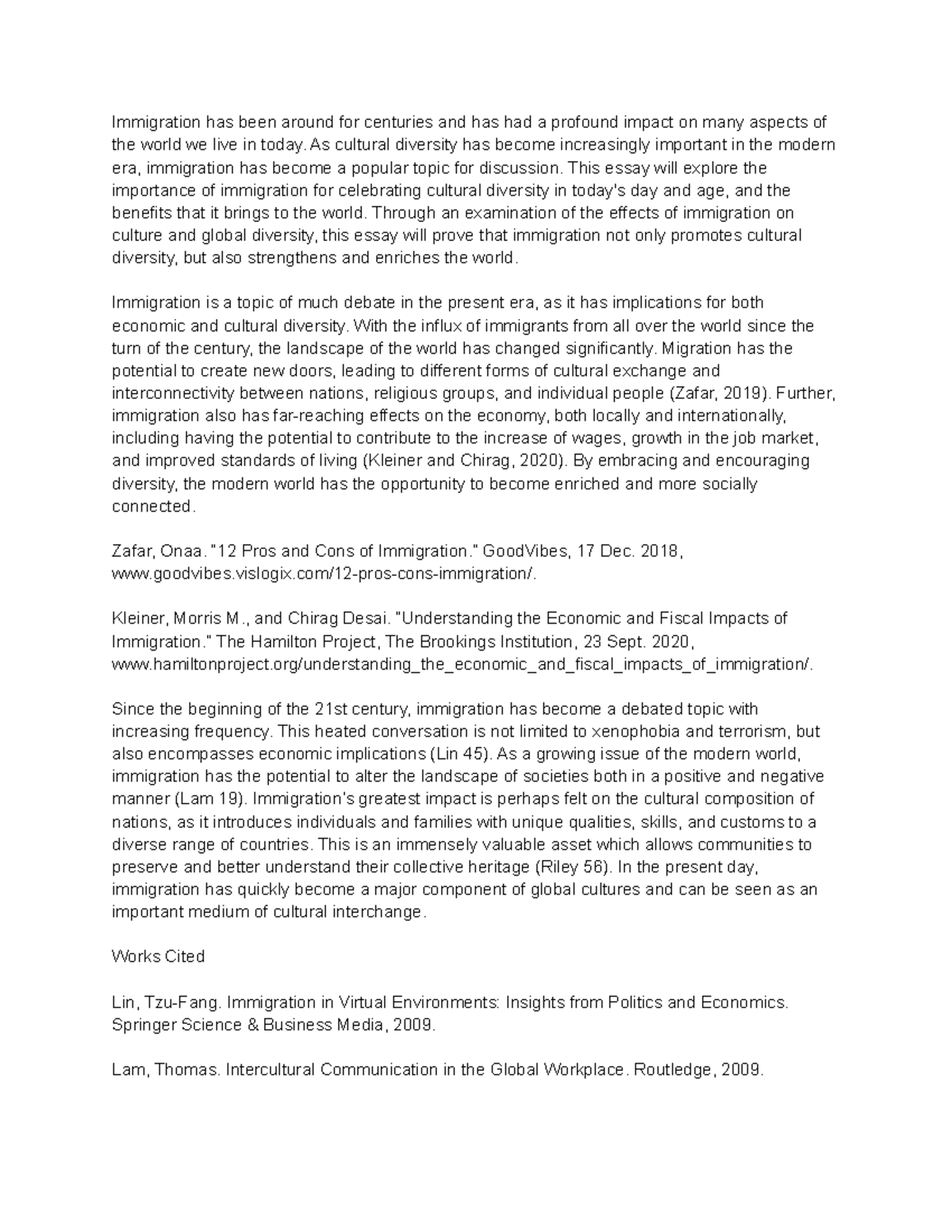 Immigration and how it relates to cultural diversity in the modern ...