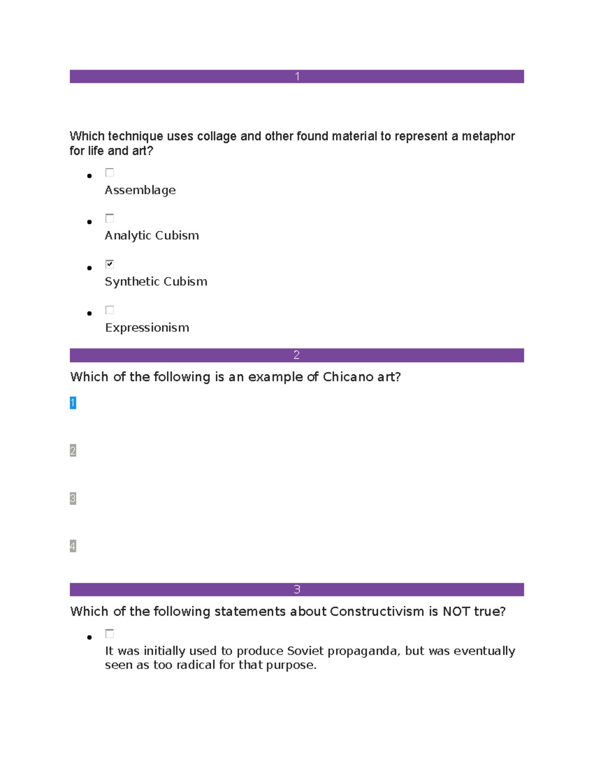 Art history 3 - practice test - 1 Which technique uses collage and ...