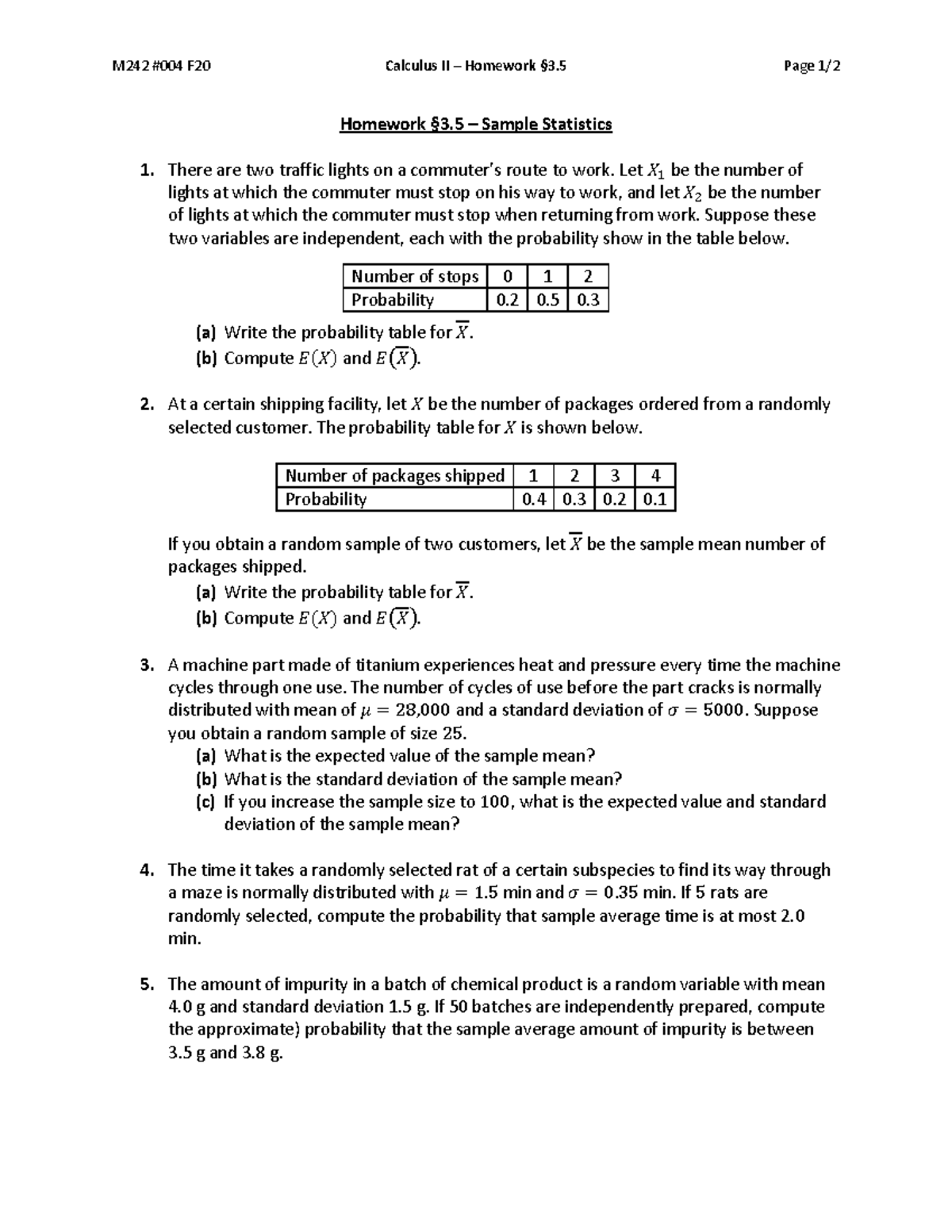 Math242-Practice 3 - Practice Problems Section 3.5 - M242 #004 F20 ...
