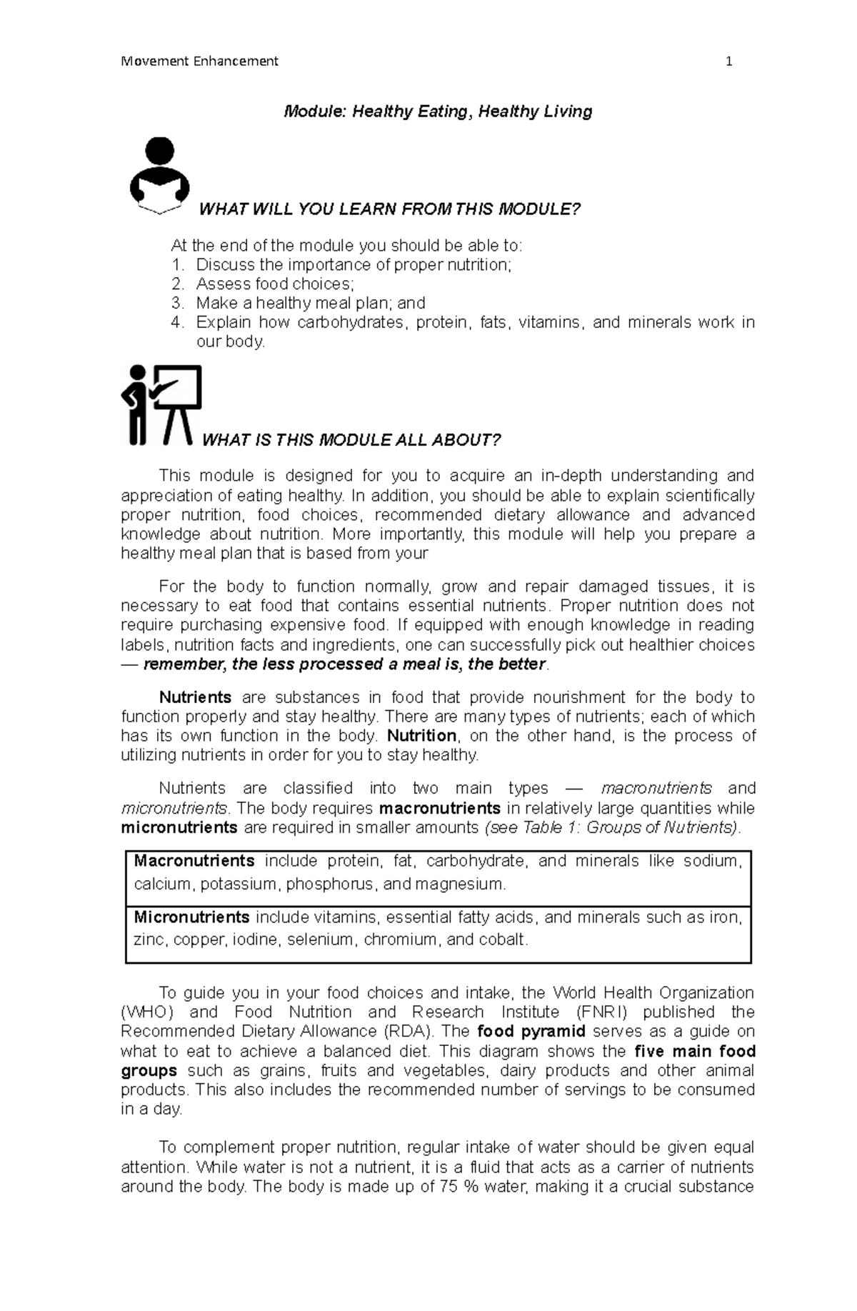 GPE1 Module Physical and Fitness - Module: Healthy Eating, Healthy ...