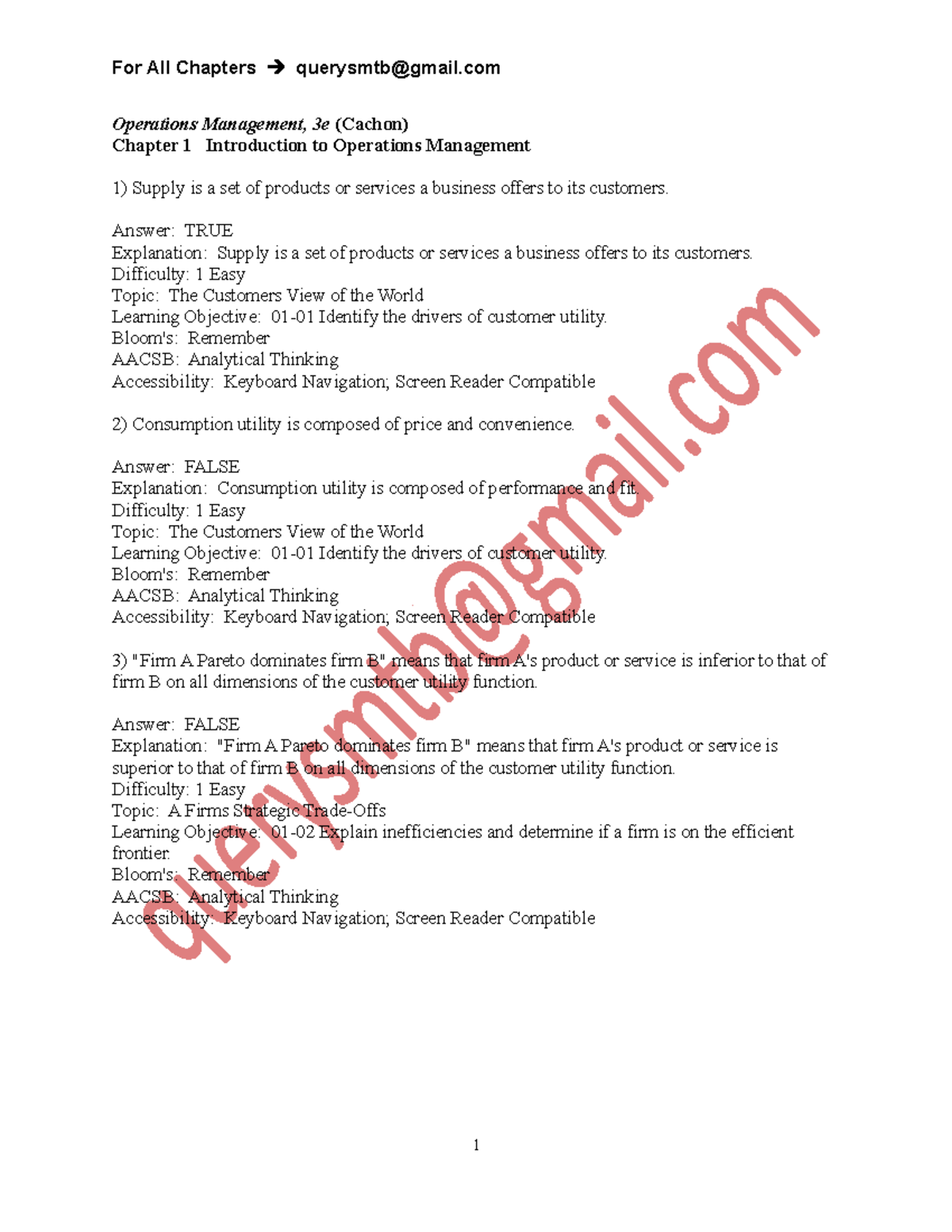 Test Bank and Solutions For Operations Management 3rd Edition By Gerard ...