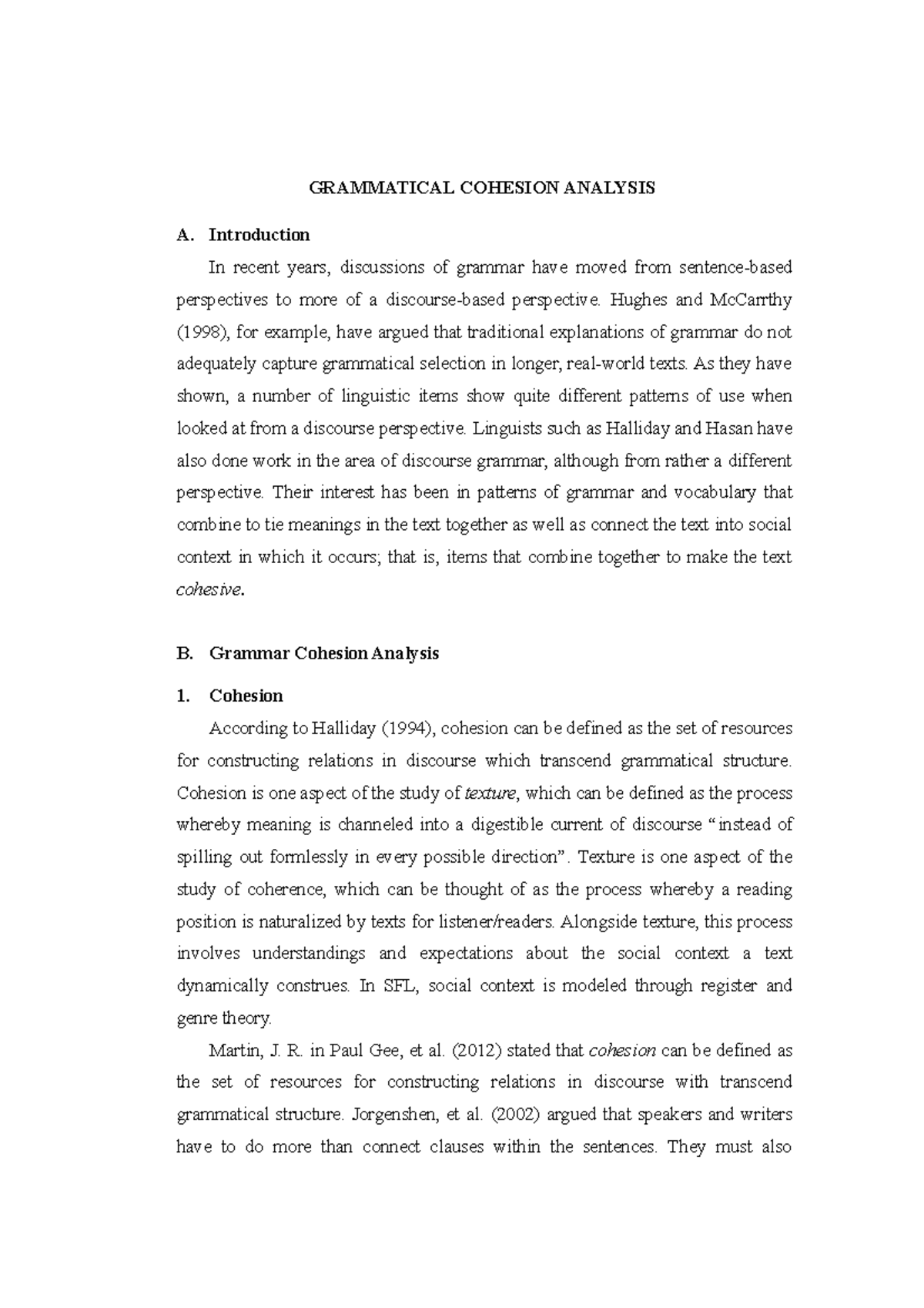 Grammatical Cohesion Analysis - GRAMMATICAL COHESION ANALYSIS A ...
