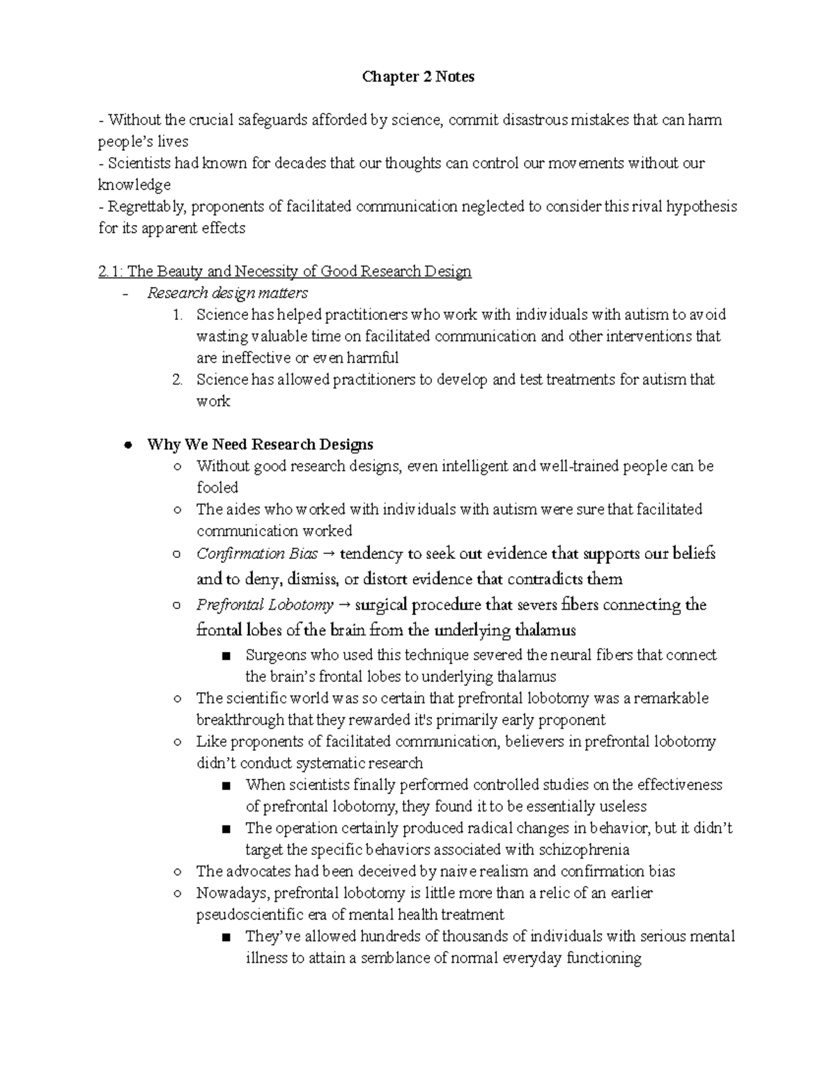 Psychology Notes 2 - Chapter 2 Notes Without the crucial safeguards ...