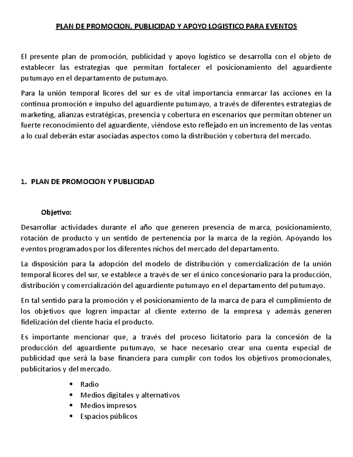 PLAN DE Promocion Y Publicidad - PLAN DE PROMOCION, PUBLICIDAD Y APOYO ...