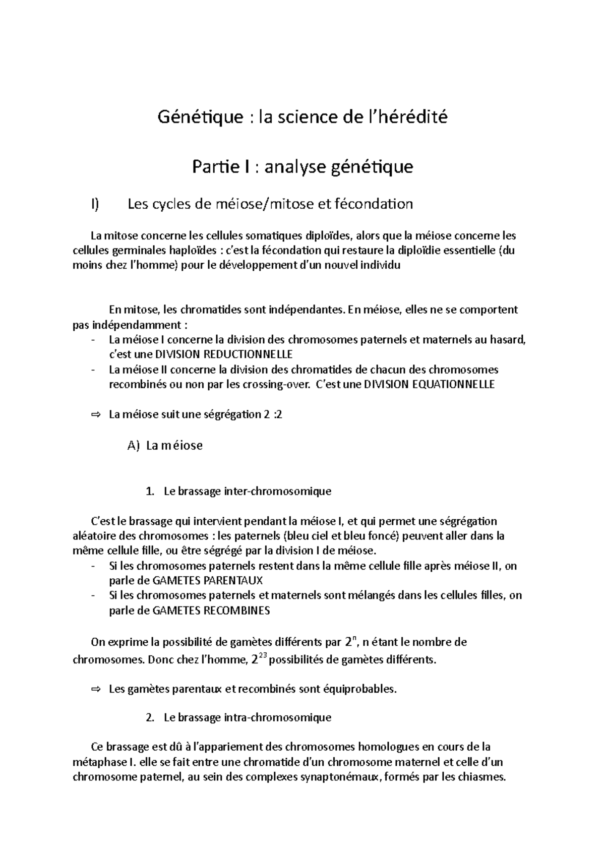 Genetique Partie I - notes de cours L3S5 - Génétique : la science de l ...