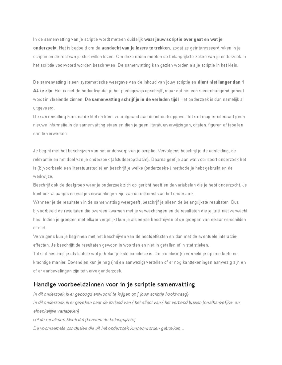 Scriptie tips voor een goede cijfer - In de samenvatting van je ...