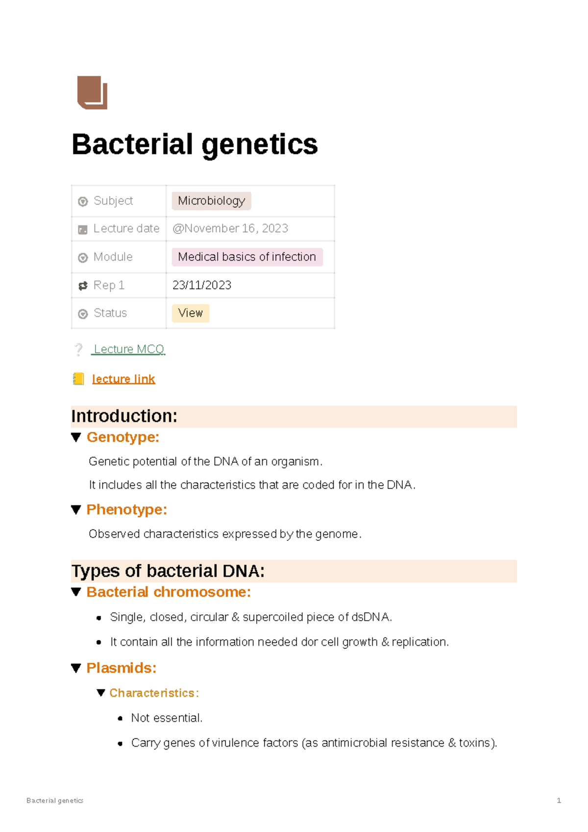 Bacterial genetics - Summary to introduction to microbiology ...