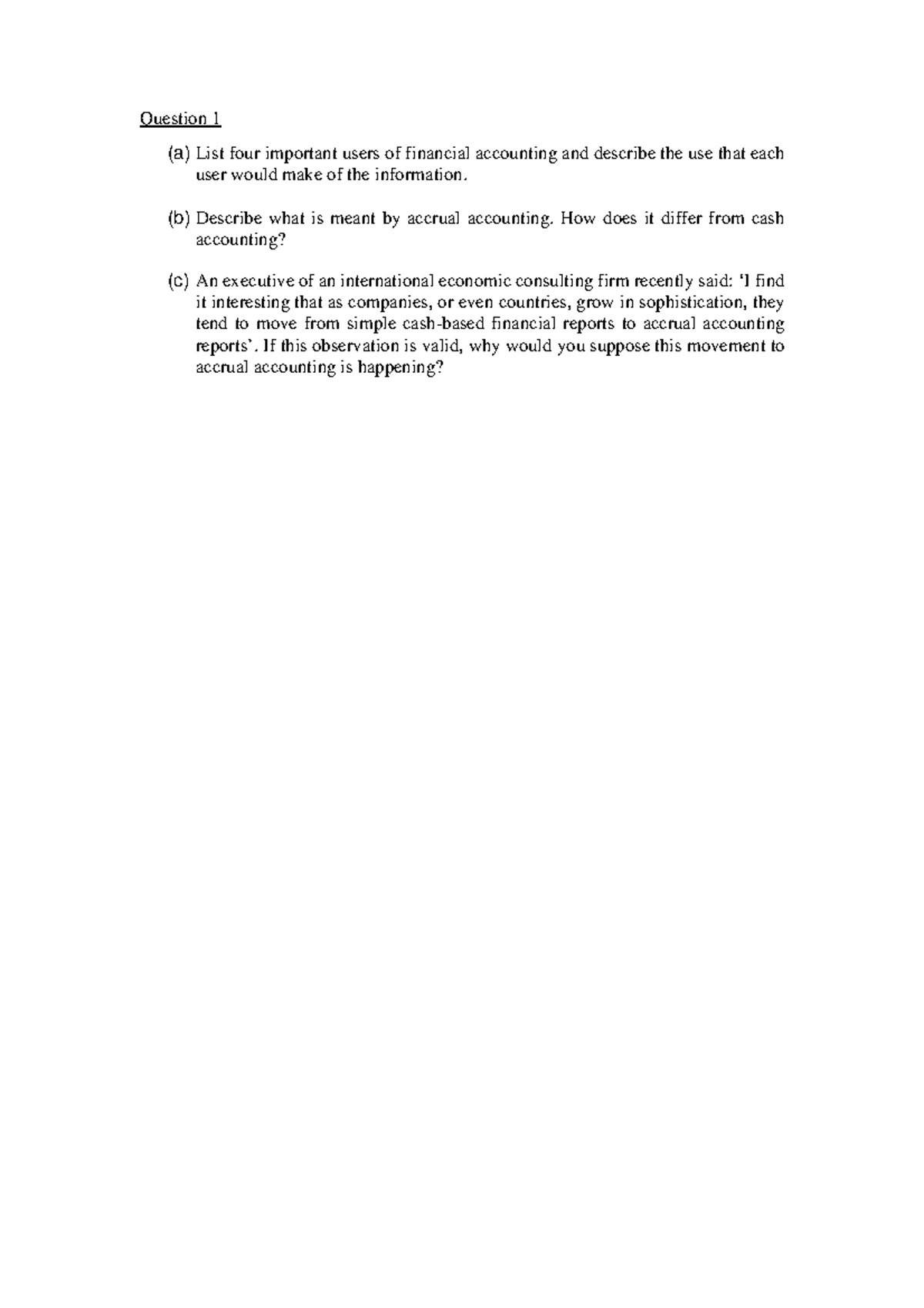 Sample/practice exam, questions - Question 1 (a) List four important ...