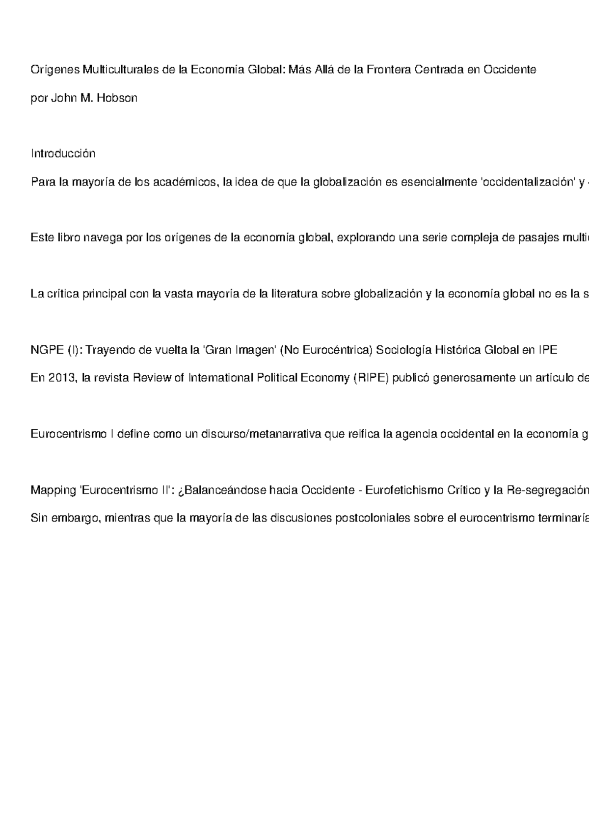 Multicultural Origins of the Global Economy Spanish Translation - Orígenes Multiculturales de la ...