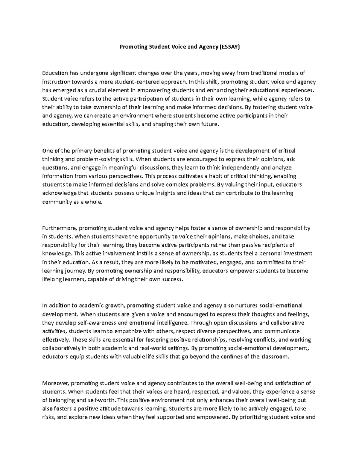 Promoting Student Voice and Agency (Essay) - Promoting Student Voice ...