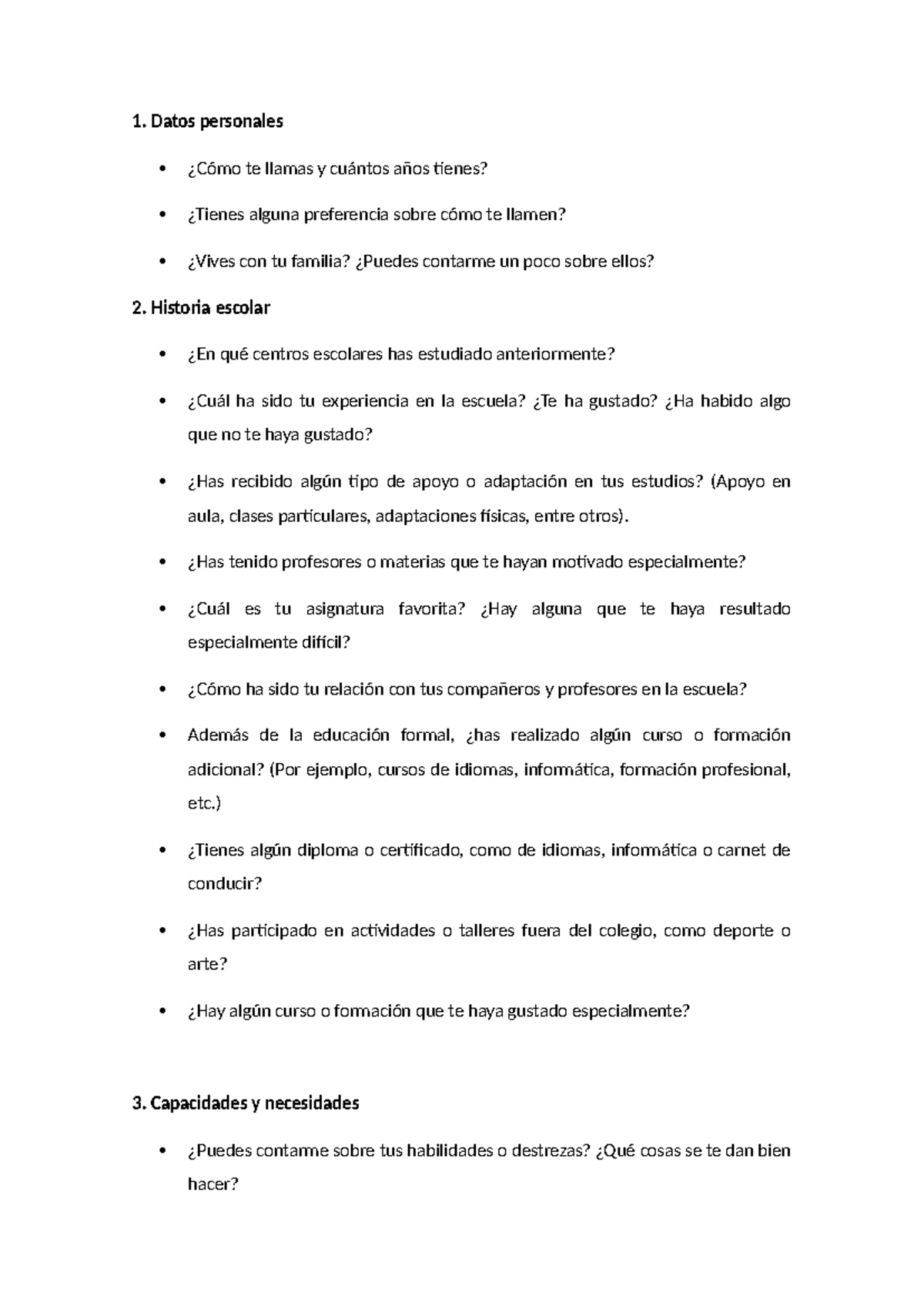 Entrevista Inicial SOP - 1. Datos personales ¿Cómo te llamas y cuántos ...
