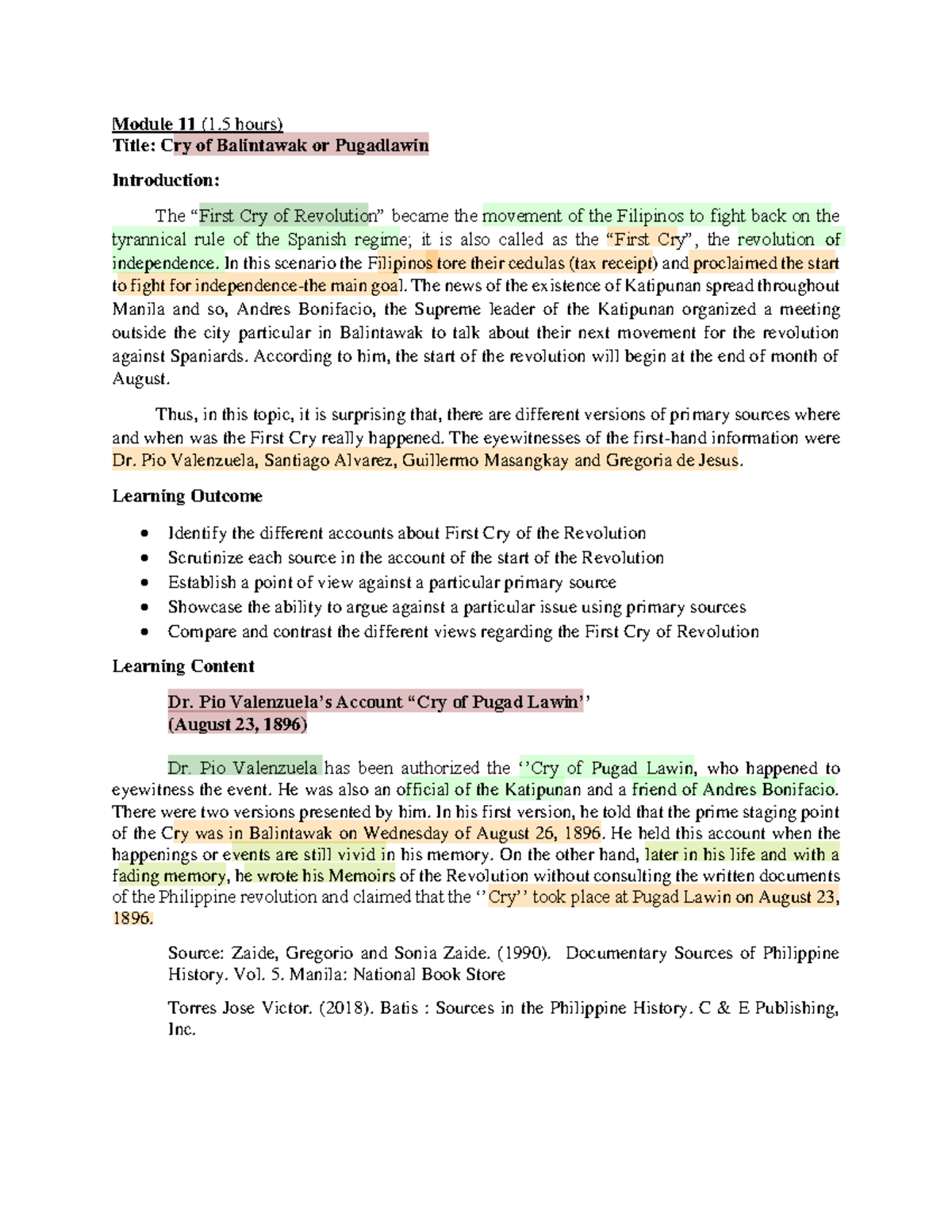 4. pdfcoffee - First Cry of Rebellion - Module 11 (1 hours) Title: Cry of Balintawak or ...